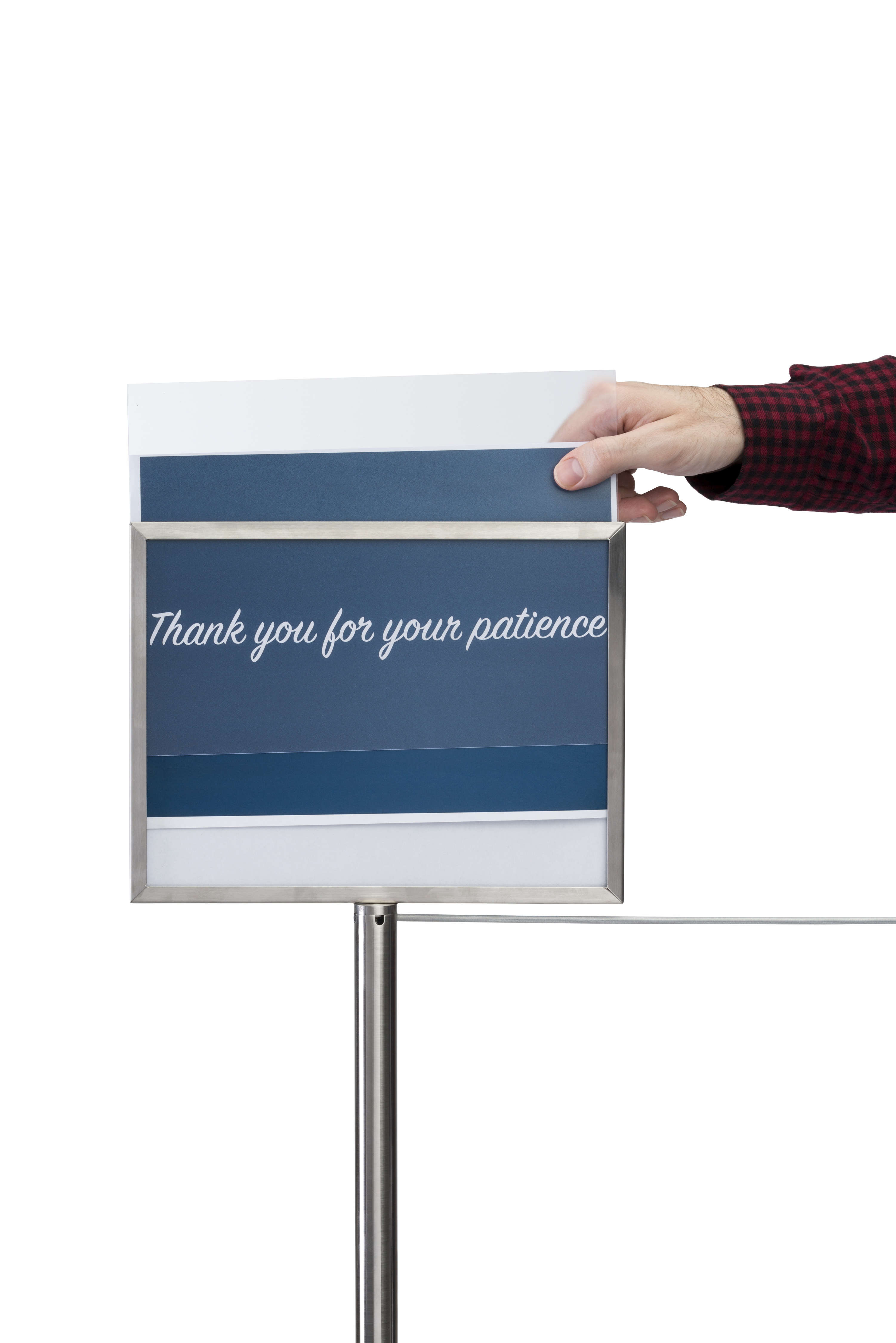 Vertical Stanchion Signage Cap | 11 x 8.5 Silver Sign Frame | Displays2Go