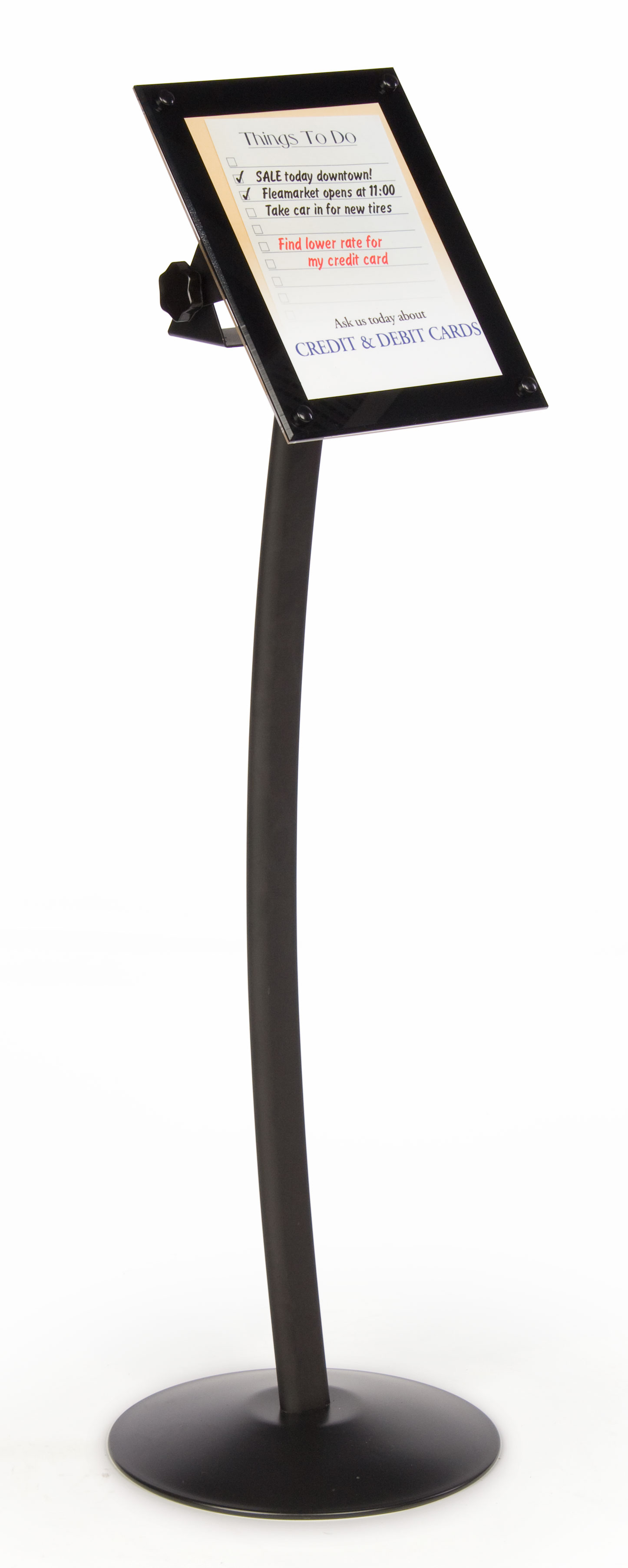 Graphics Holder | Curved Black Pole And Adjustable Frame | Displays2Go