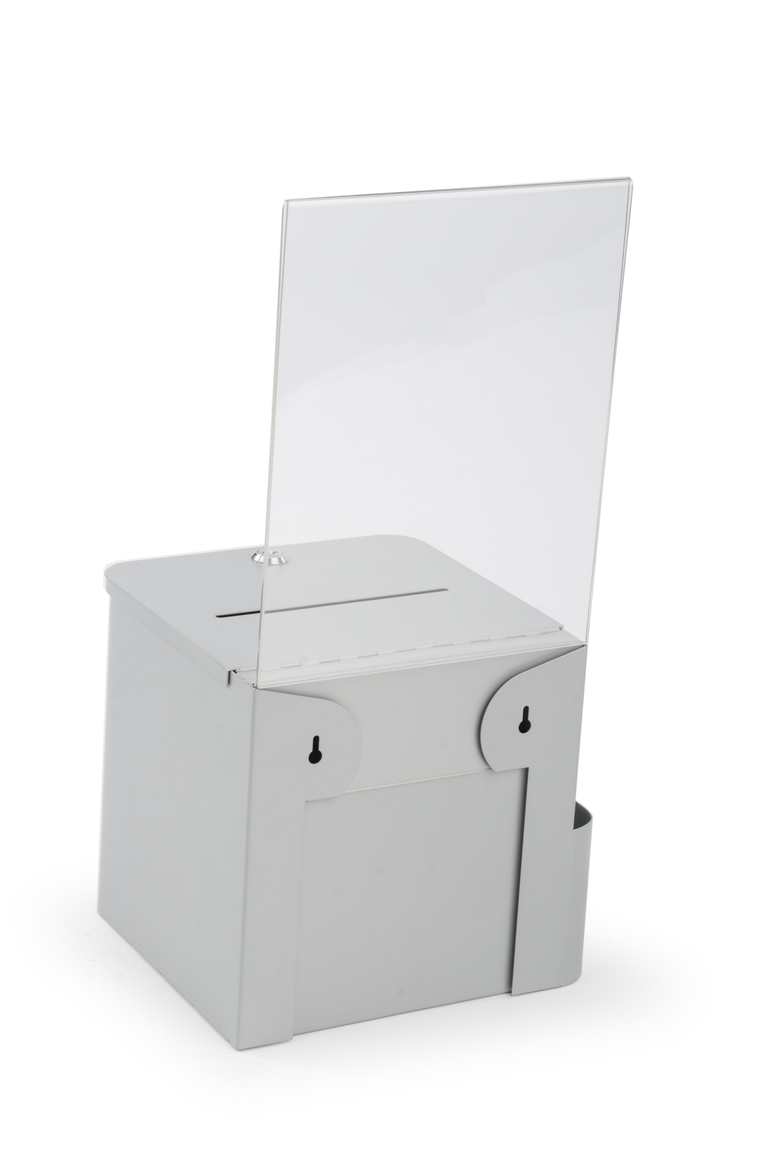 Silver Ballot Box with Sign Holder | Square Design | Displays2Go