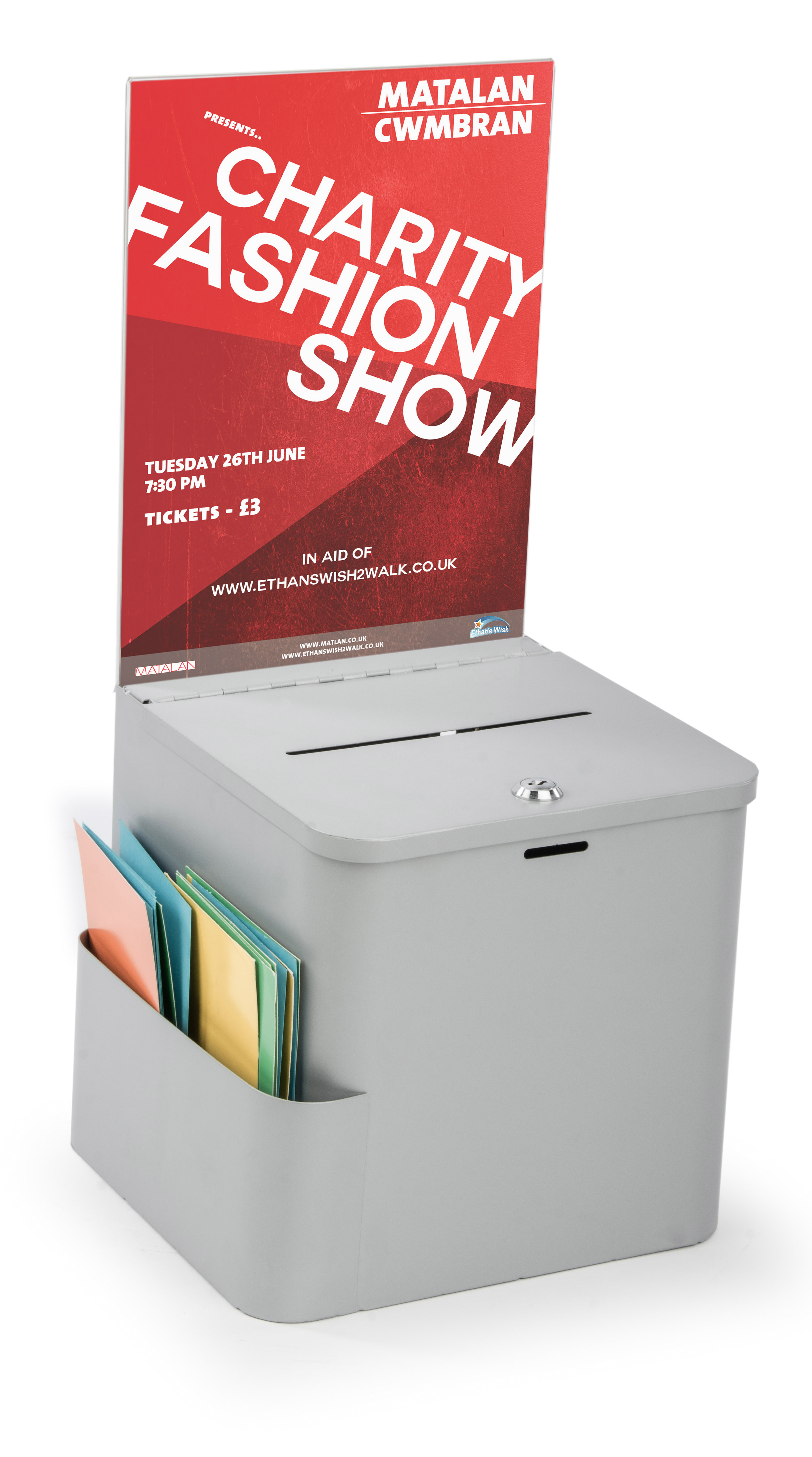 Silver Ballot Box with Sign Holder | Square Design | Displays2Go