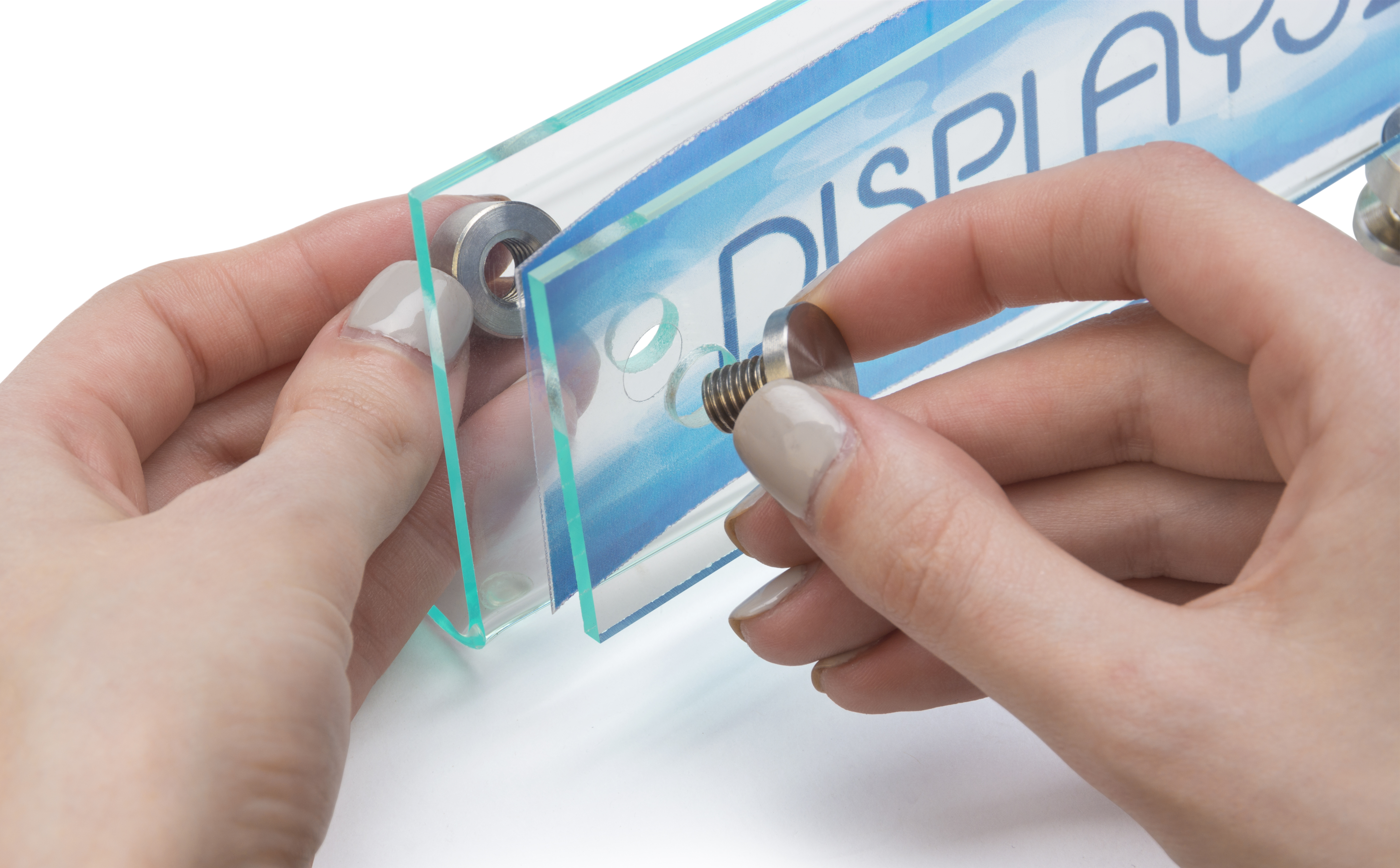 Desk Name Plate Holder | Two Stainless Steel Standoffs | Displays2Go