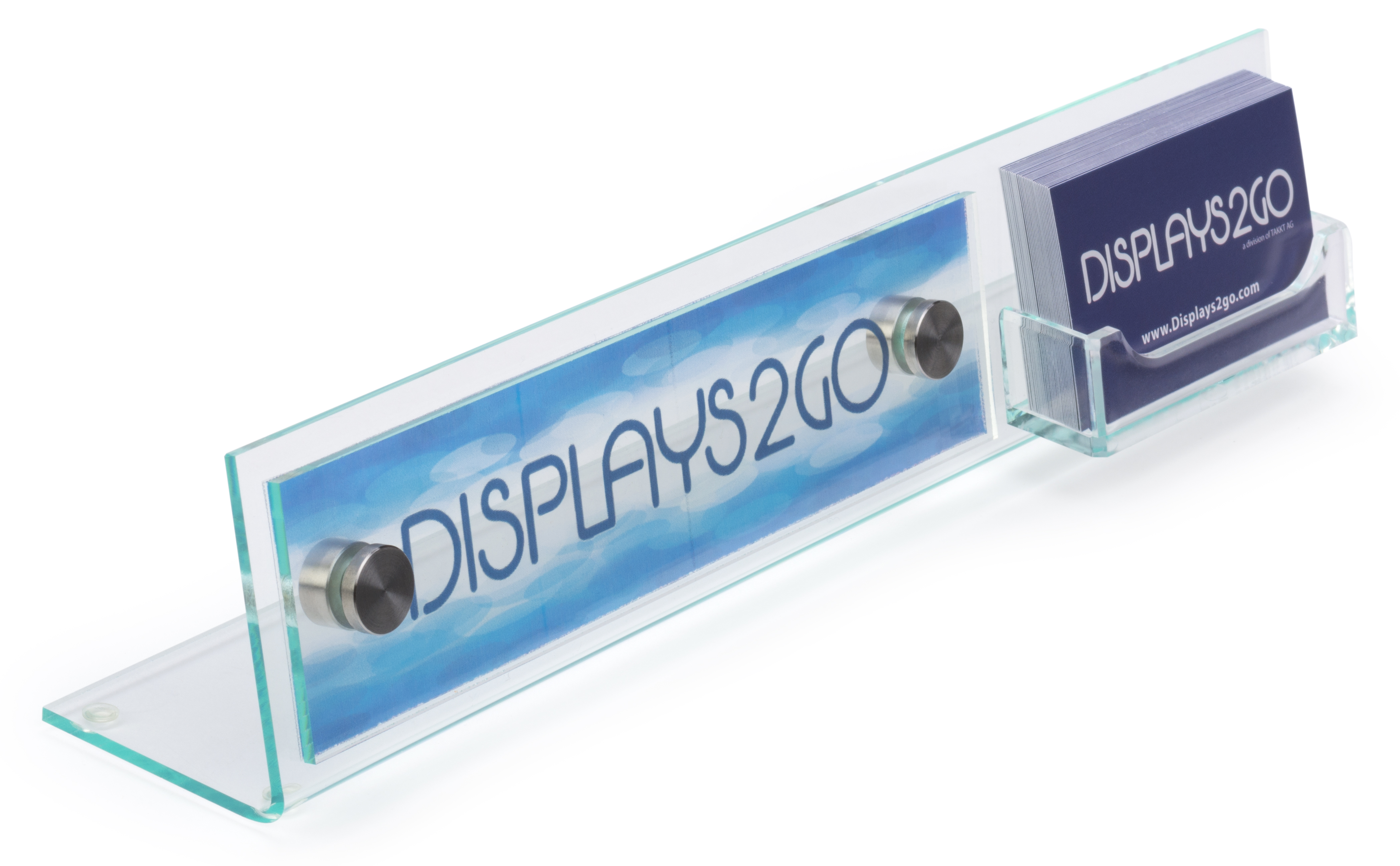 Desk Nameplate with Business Card Holder | Clear Acrylic | Displays2Go