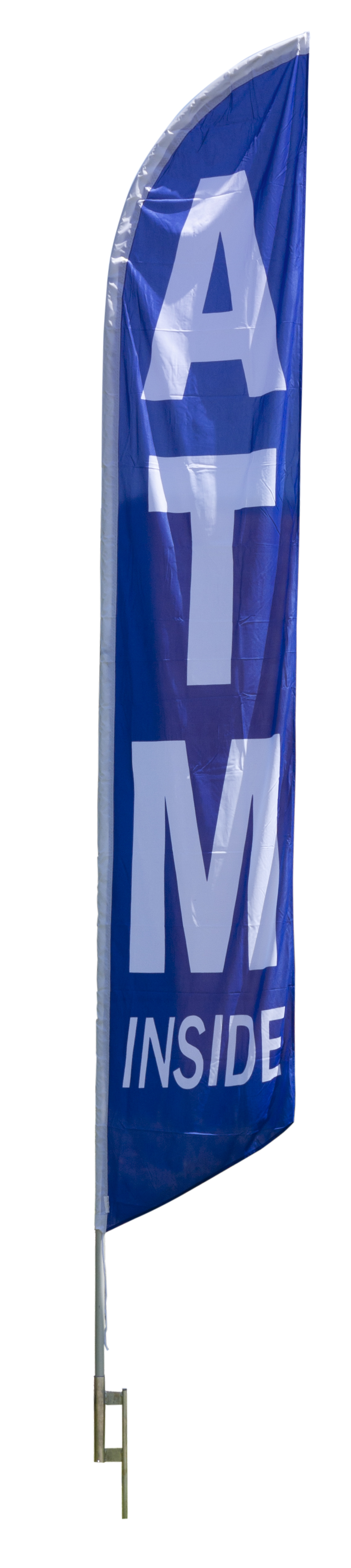 ATM Swooper Flag | White on Blue Color Setup | Displays2Go