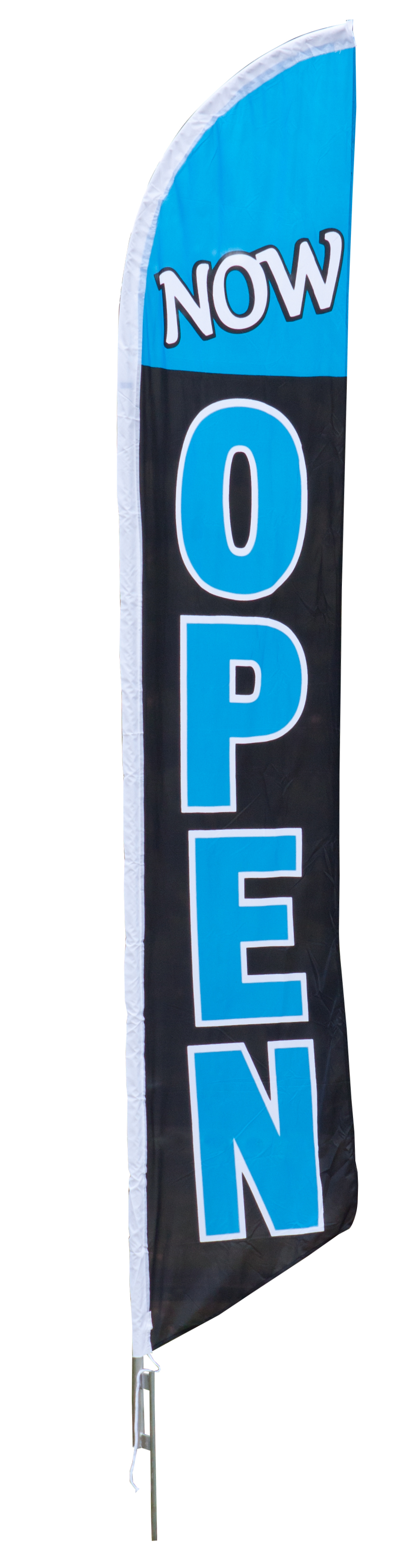 Now Open Flag | Light Blue, White & Black Color Scheme | Displays2Go