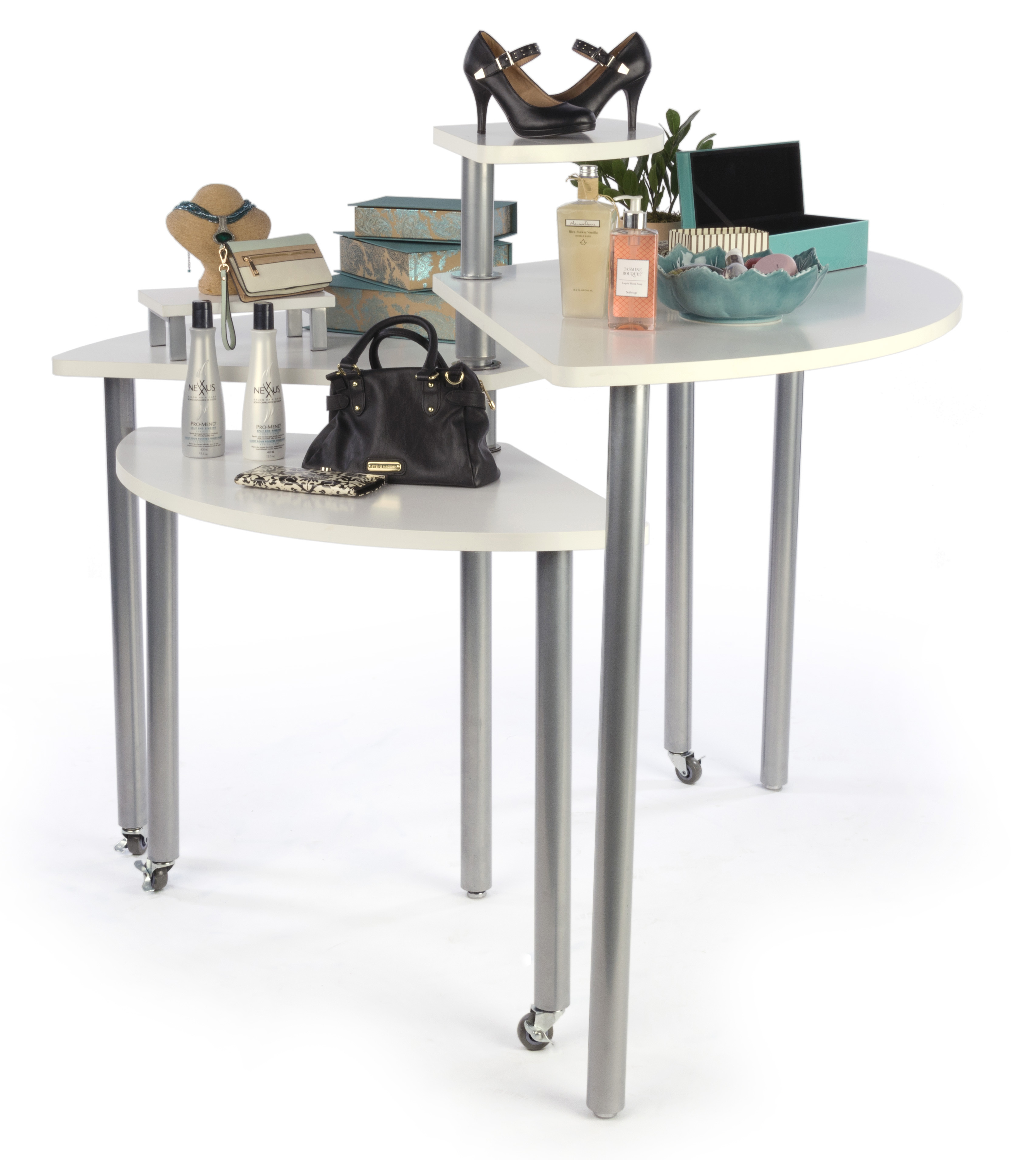 White Rotating Retail Display Table | 4 Tiers | Displays2Go