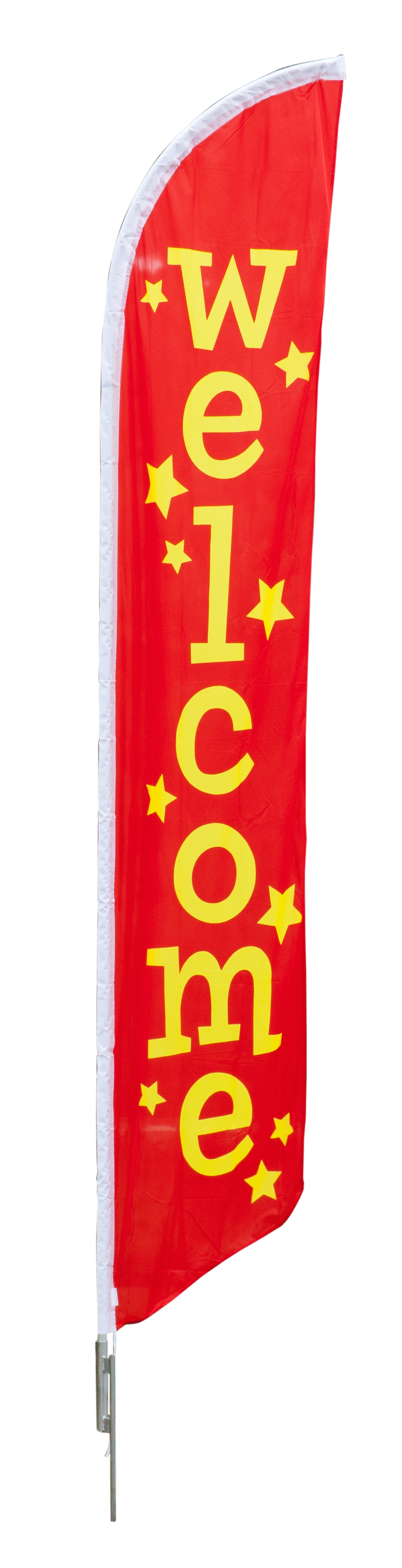 Welcome Banner Flag | Yellow Text w/ Red Backdrop | Displays2Go