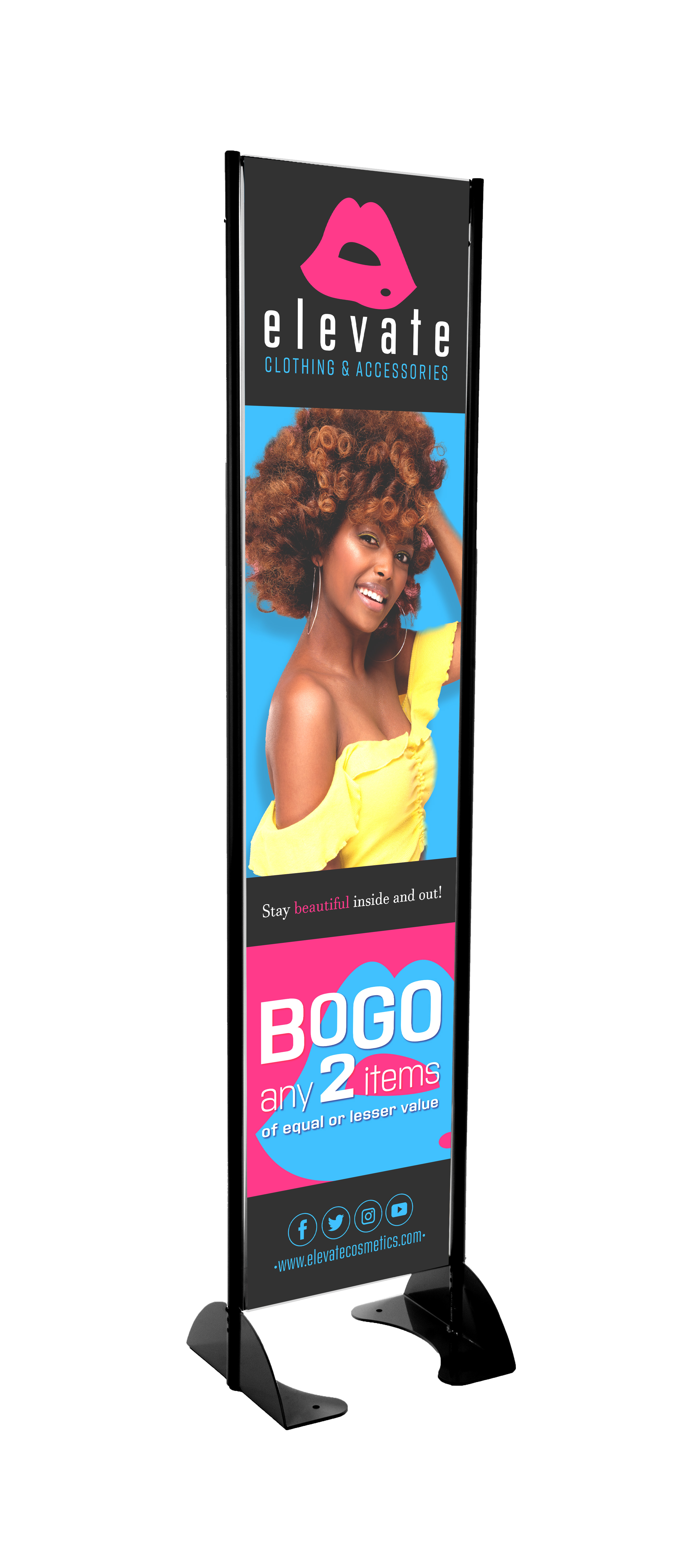 18” x 72” Black Permanent Banner Stand | Single Graphic Included ...