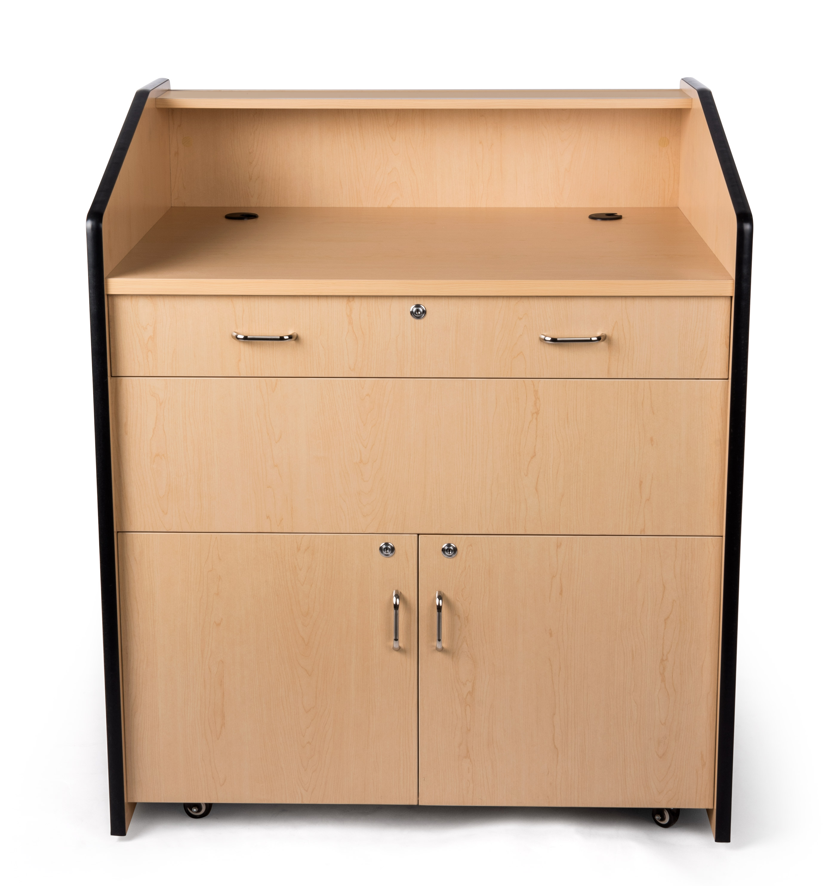 Multimedia Podium with Locking Storage | Maple Laminate Finish ...