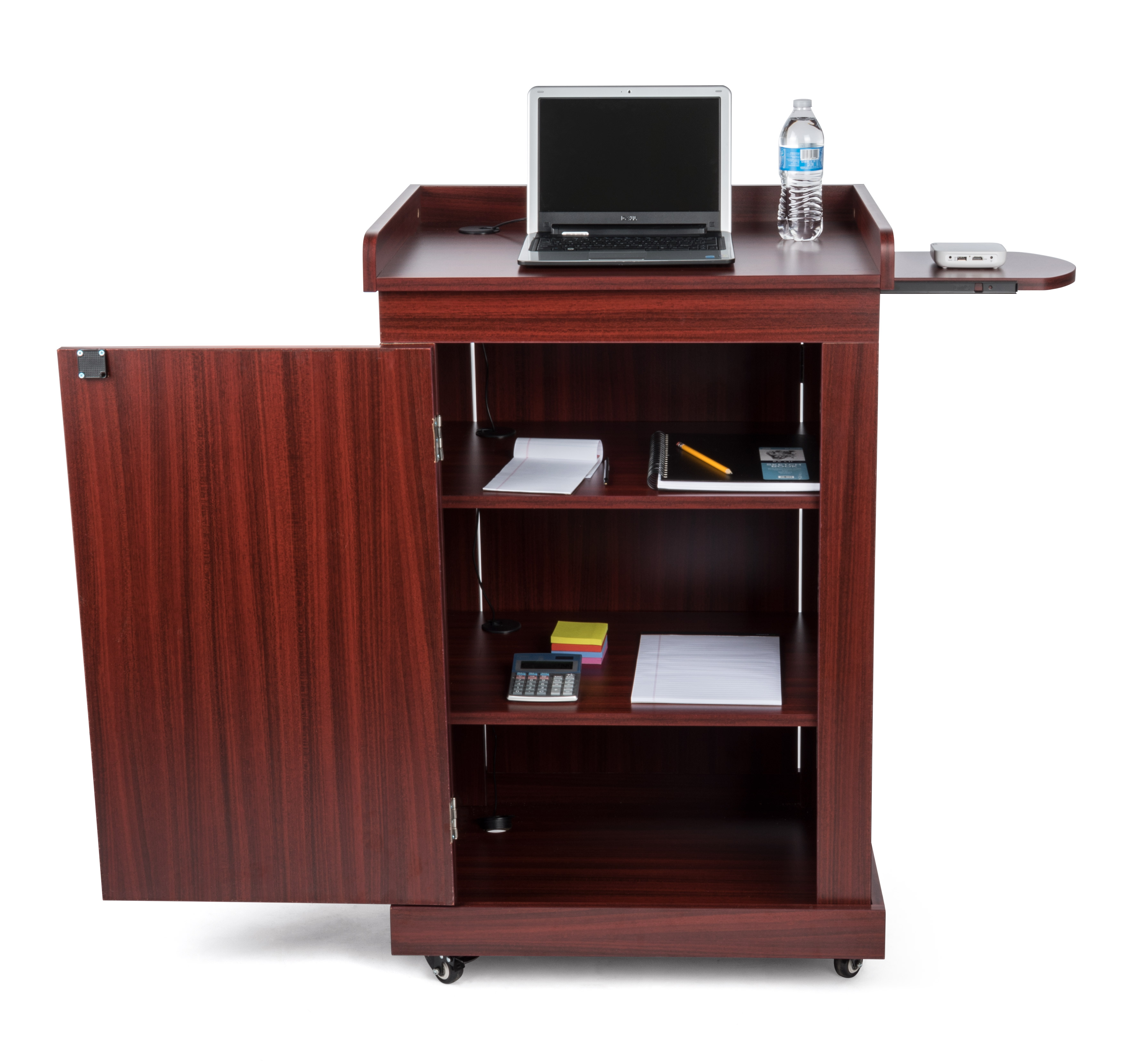 Lecture Podium with Cabinet | Mahogany Finish | Displays2Go