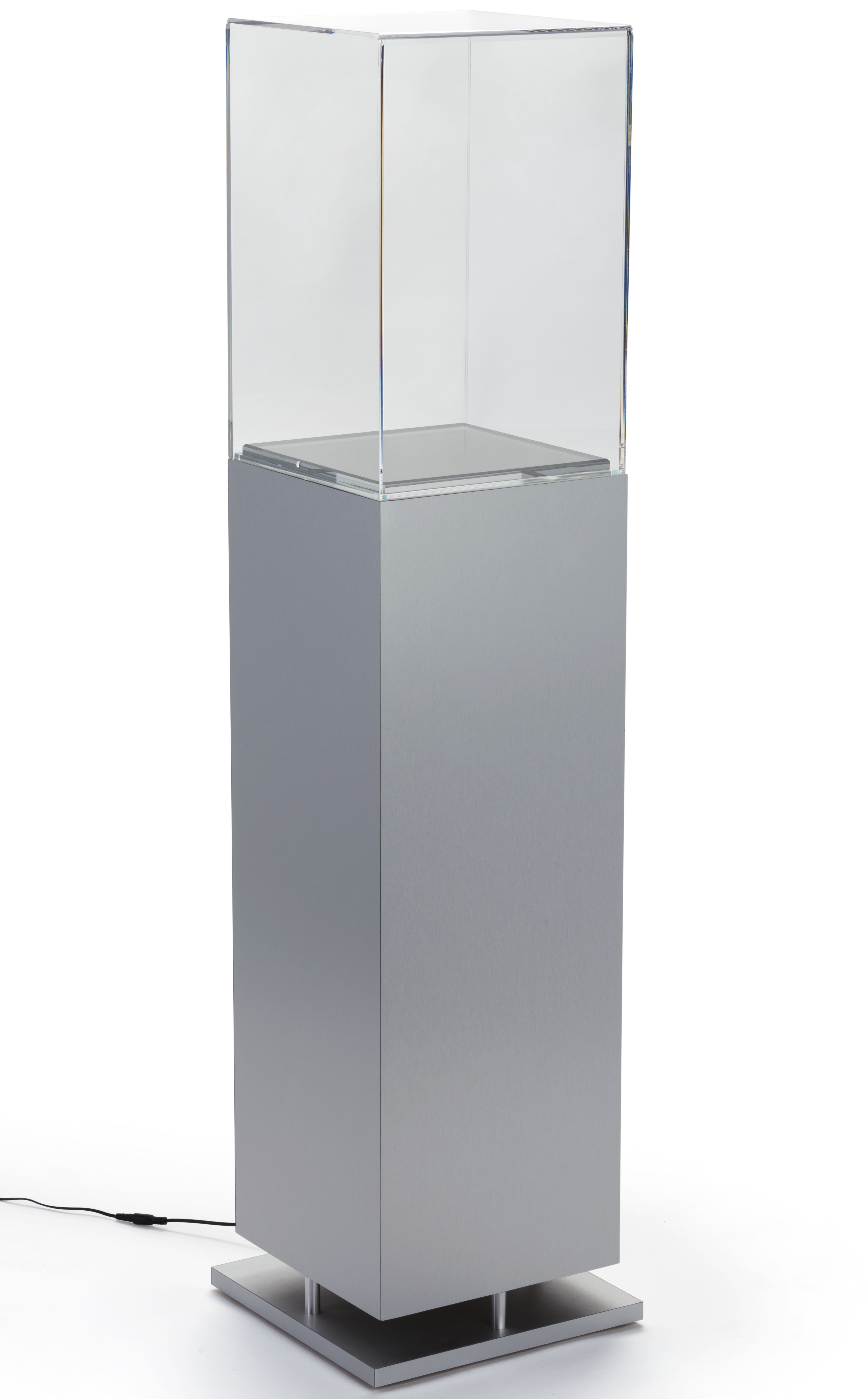 Metal-Look Pedestal Showcase w/ Ambient Lighting | Brushed Finish ...