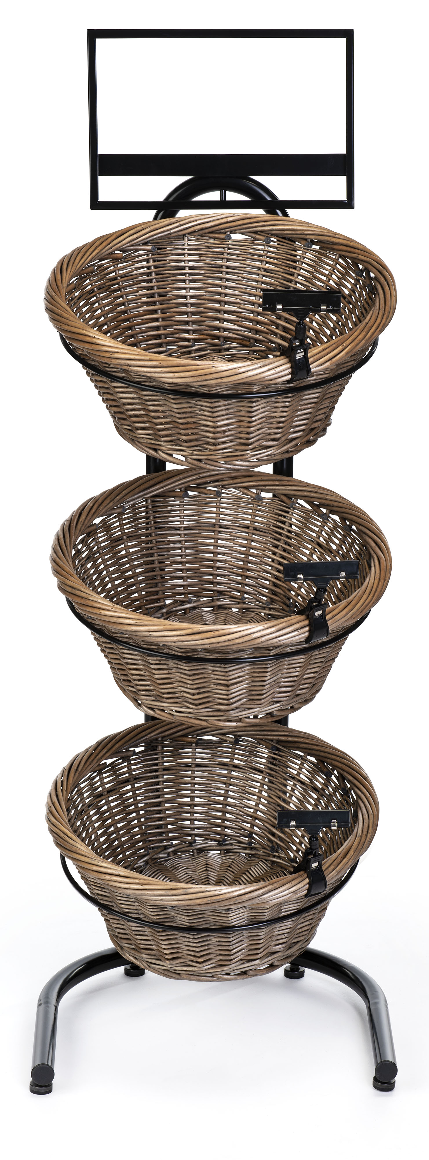 3 Tier Basket Stand | 15” Diameter Wicker Bins | Displays2Go