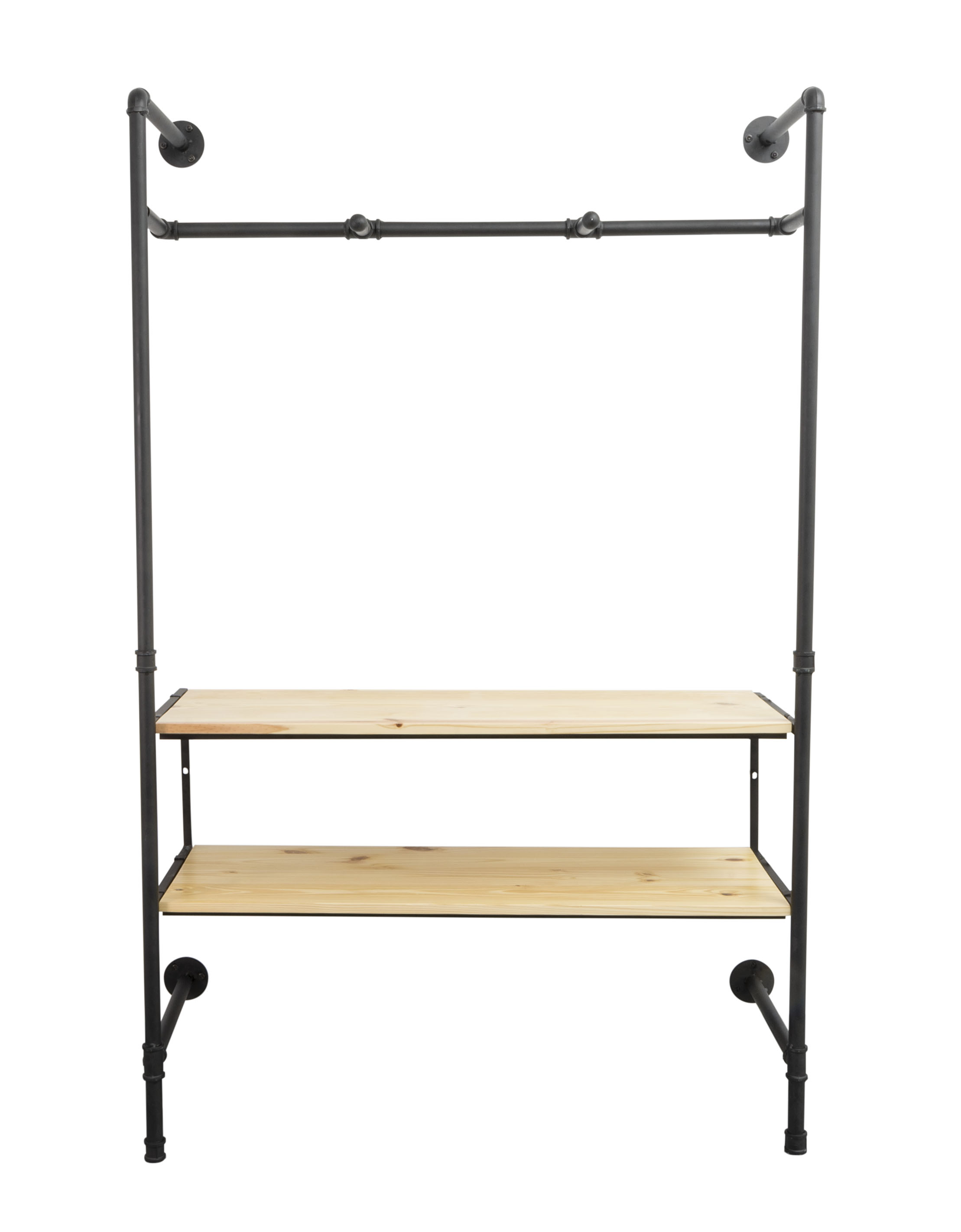 Pipe Outrigger Wall Display | 2 Natural Stained Wood Shelves | Displays2Go
