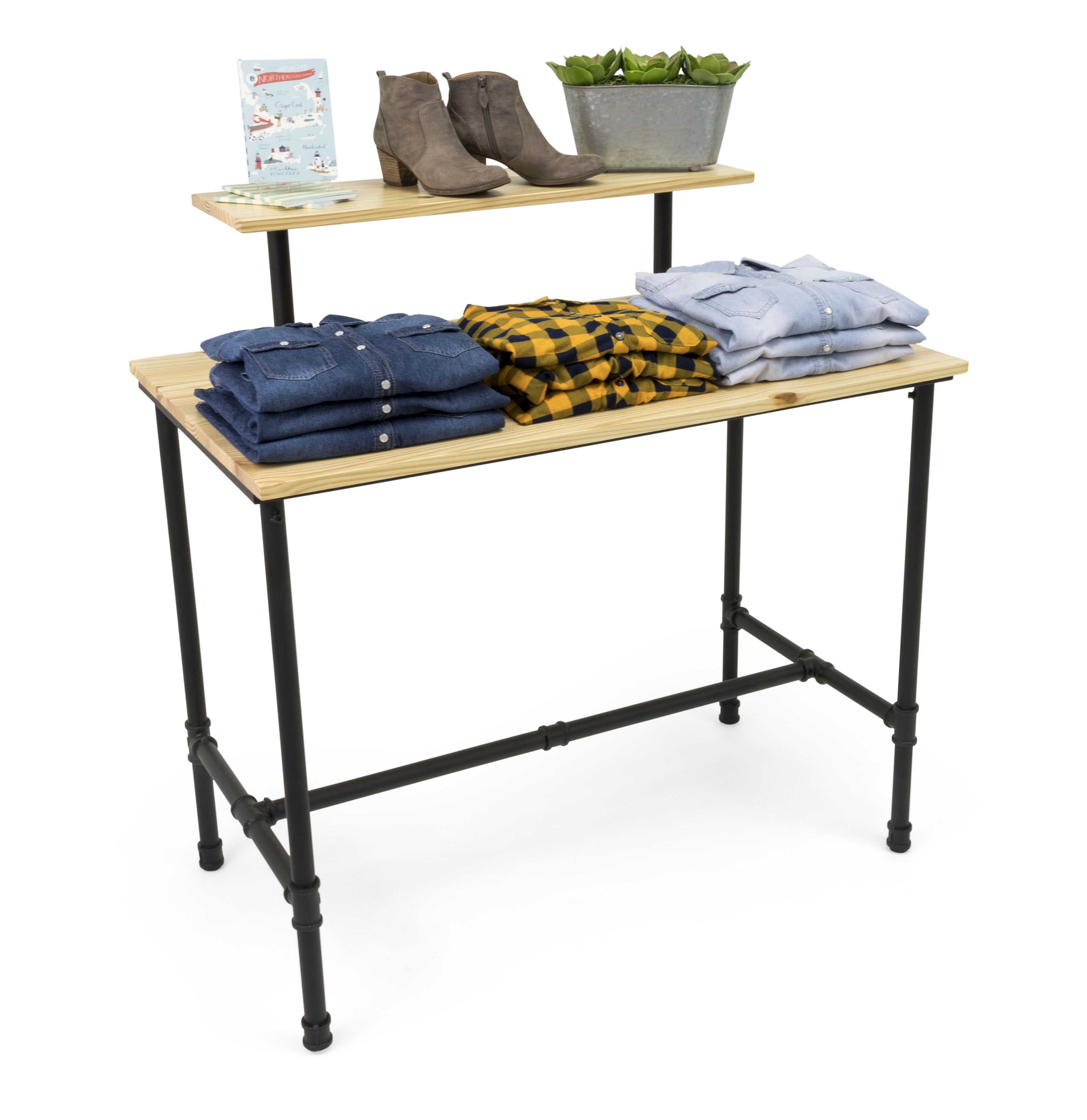 Large Pipe Retail Table | Built-In Small Nesting Platform | Displays2Go