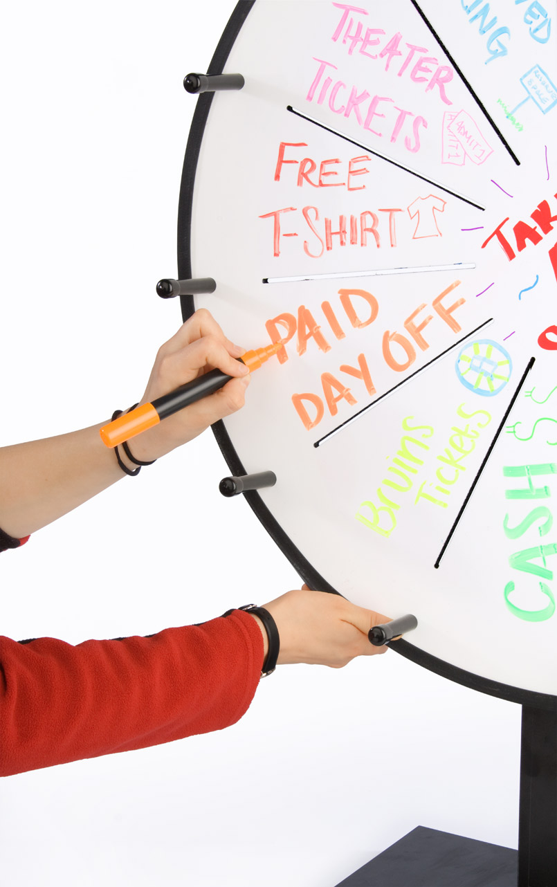 These prize wheels have a write-on white board for creating ...