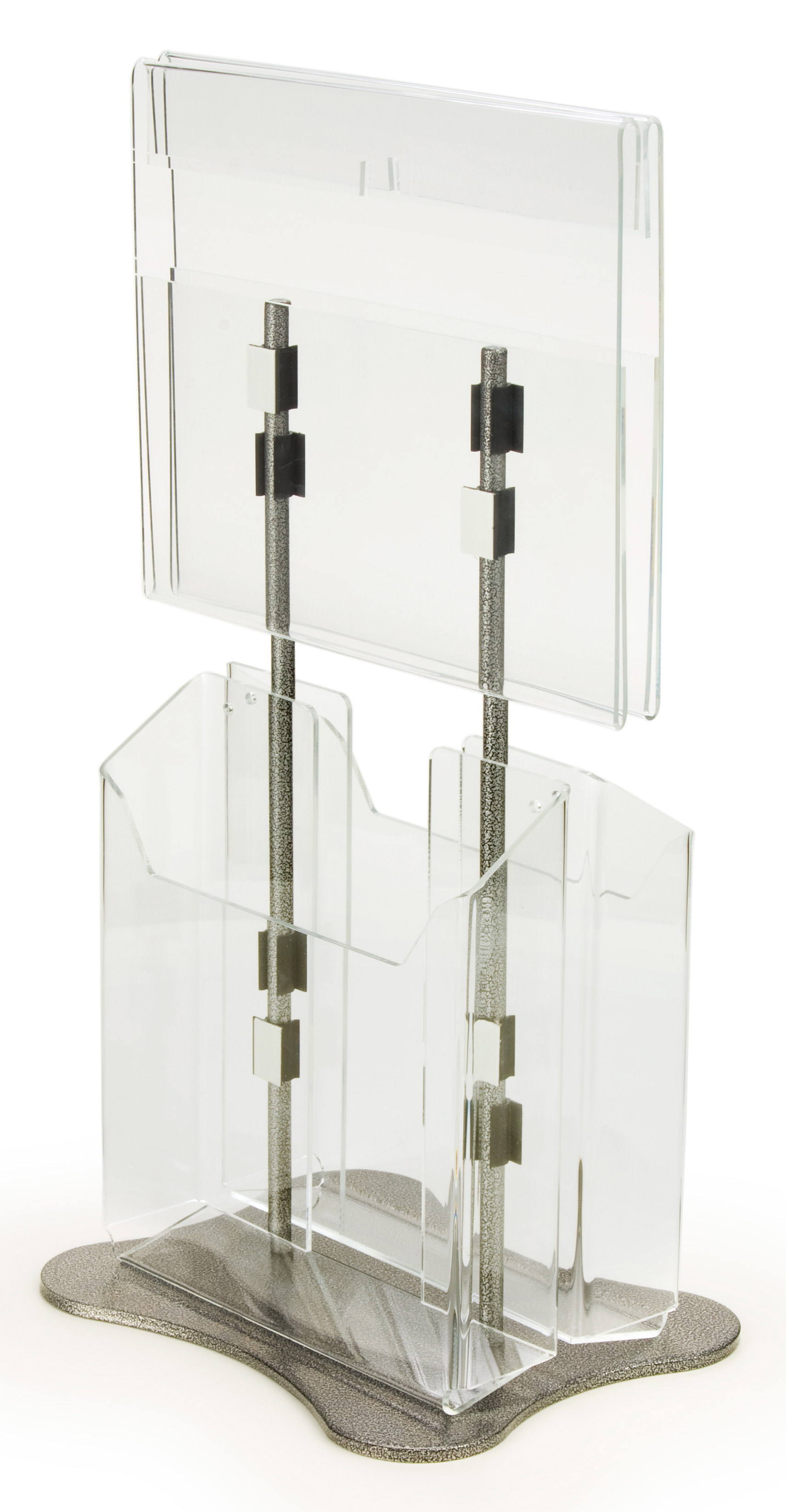 The tabletop frame has a double-sided design to reach customers from ...