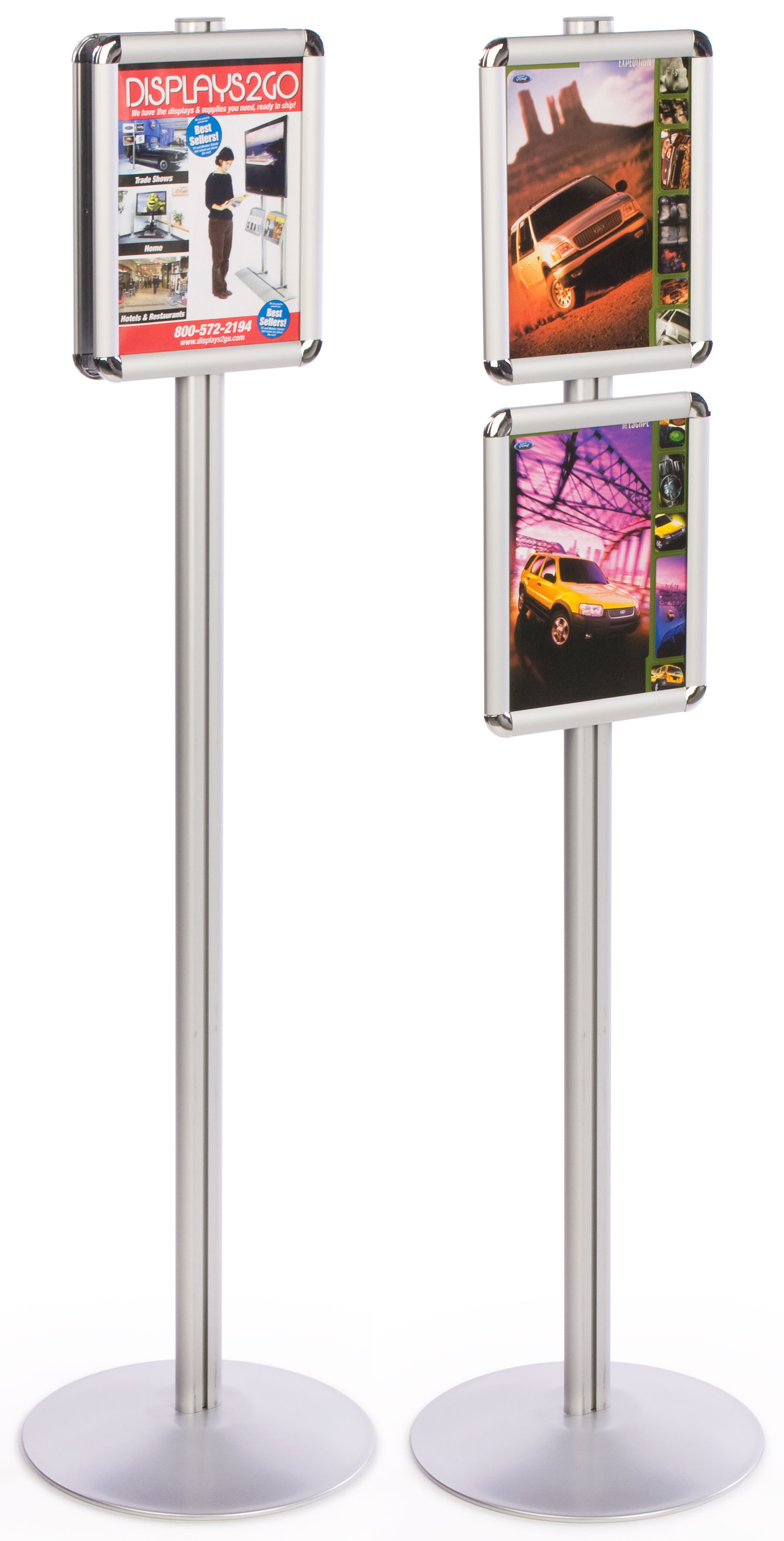 Dual Sign Poster Display | Silver Stand w/ Round Base | Displays2go