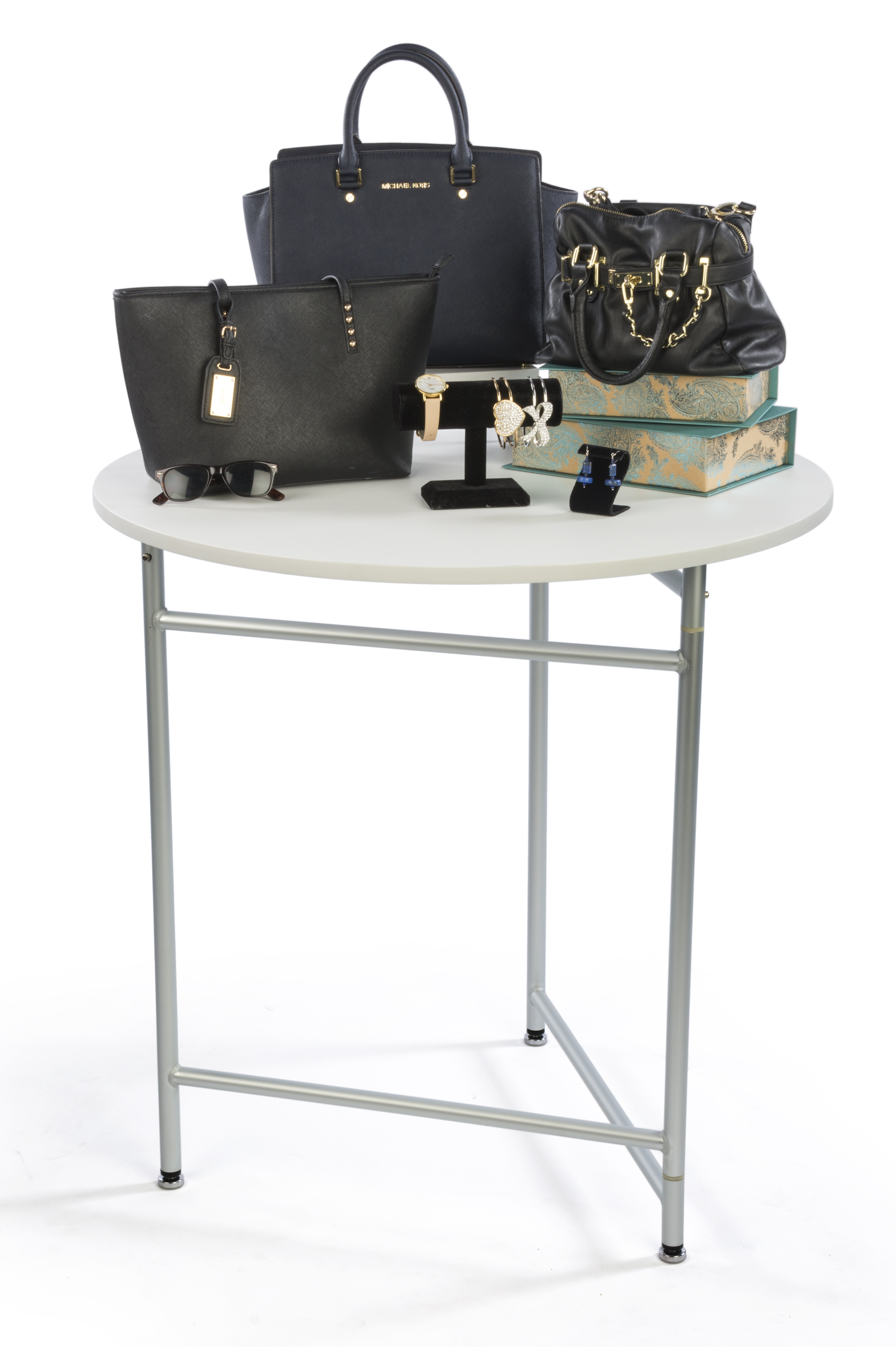 34” Tall Retail Table | Round White Top | Displays2Go