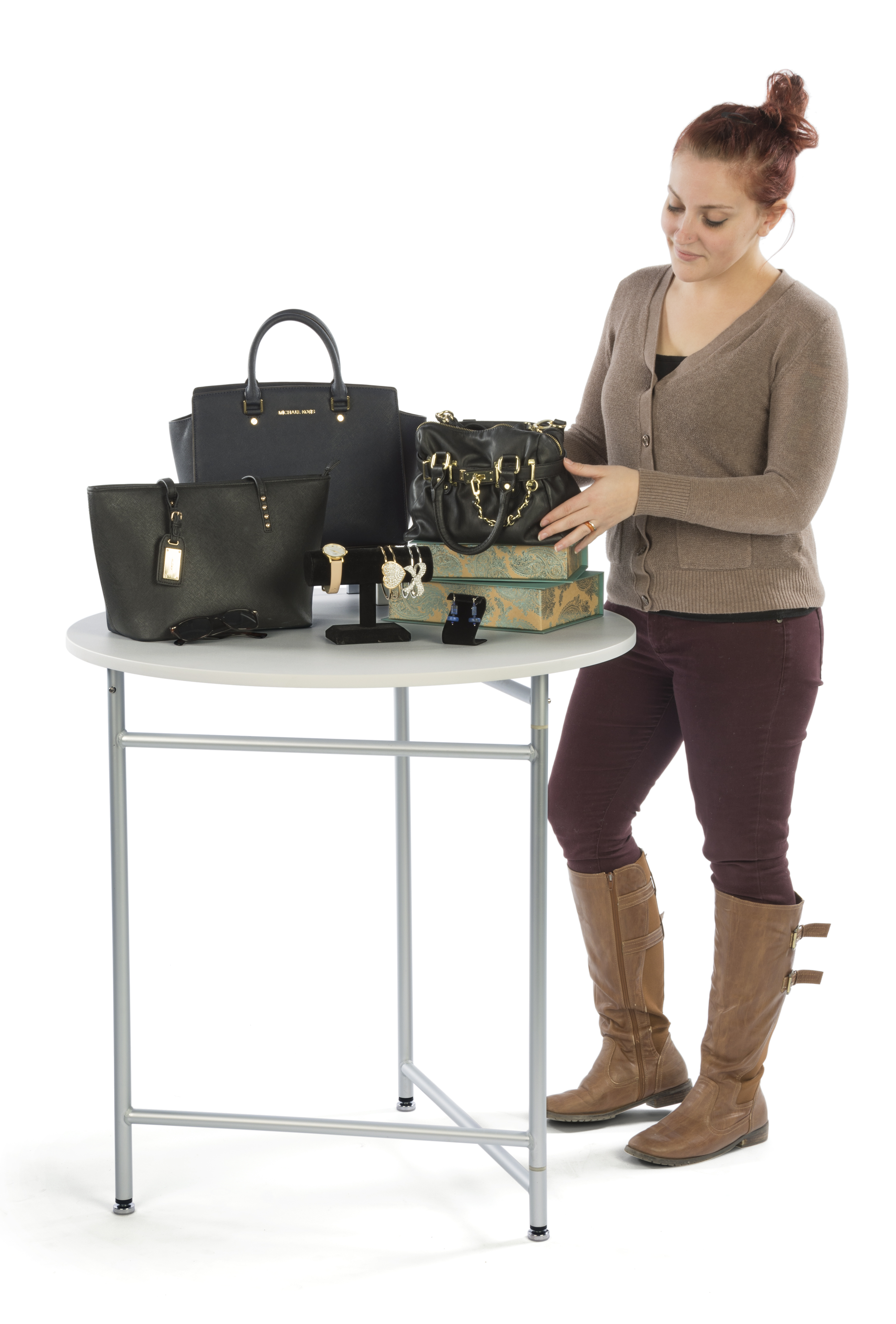 34” Tall Retail Table | Round White Top | Displays2Go