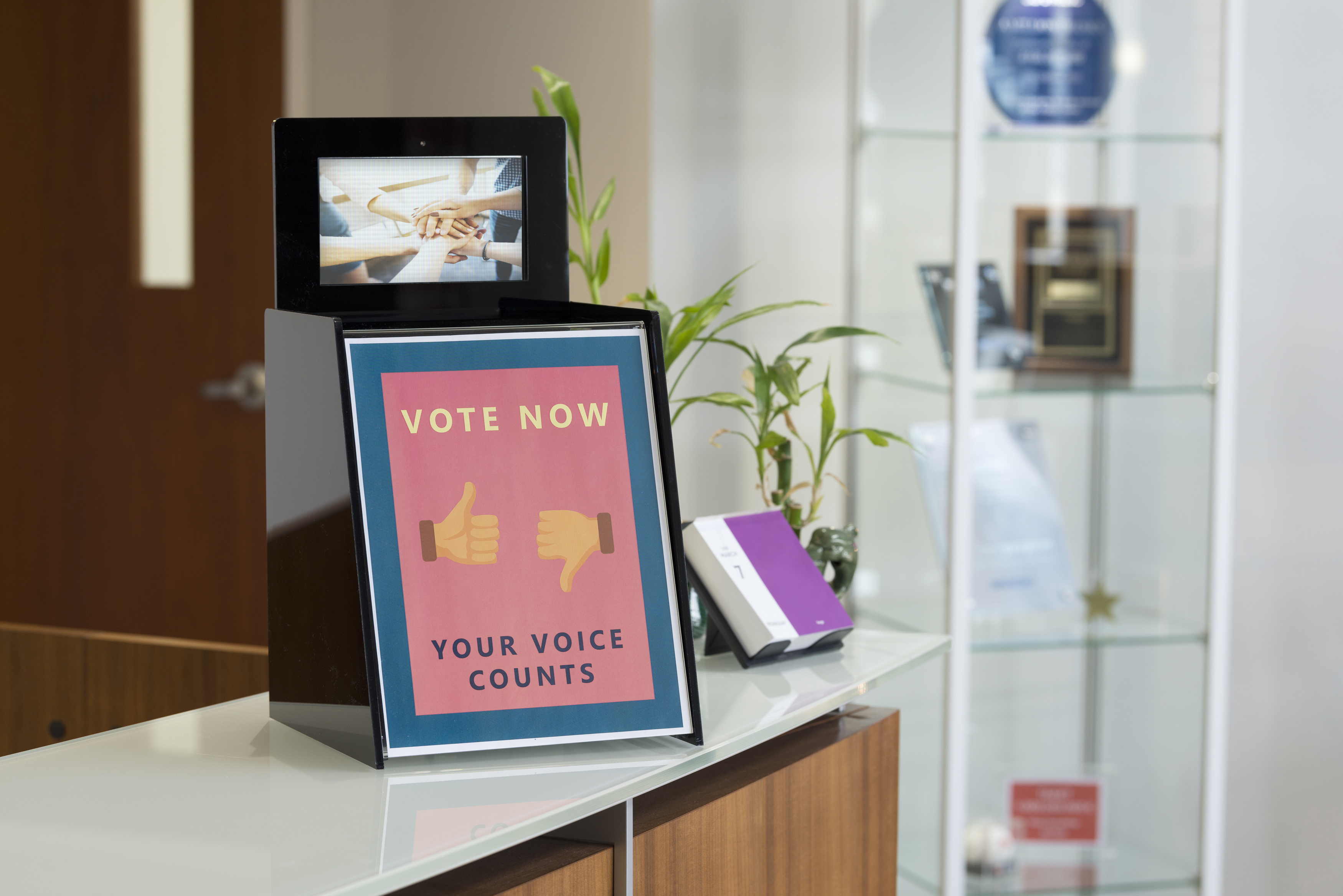 Ballot Suggestion Box with Video Screen | 8.5 x 11 Sign Area | Displays2Go
