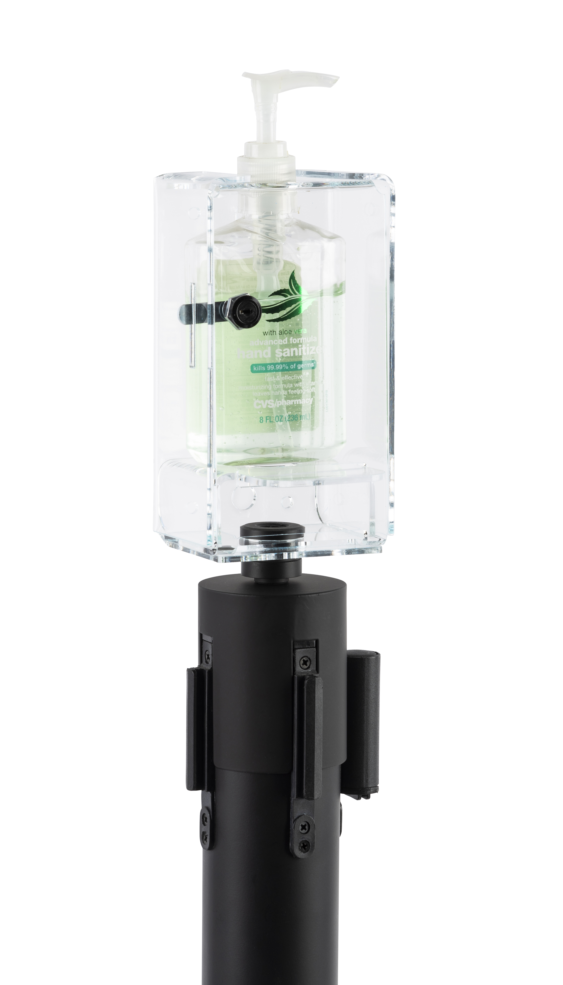 Locking Hand Sanitizer Stanchion Topper | Adjustable Holder | Displays2Go