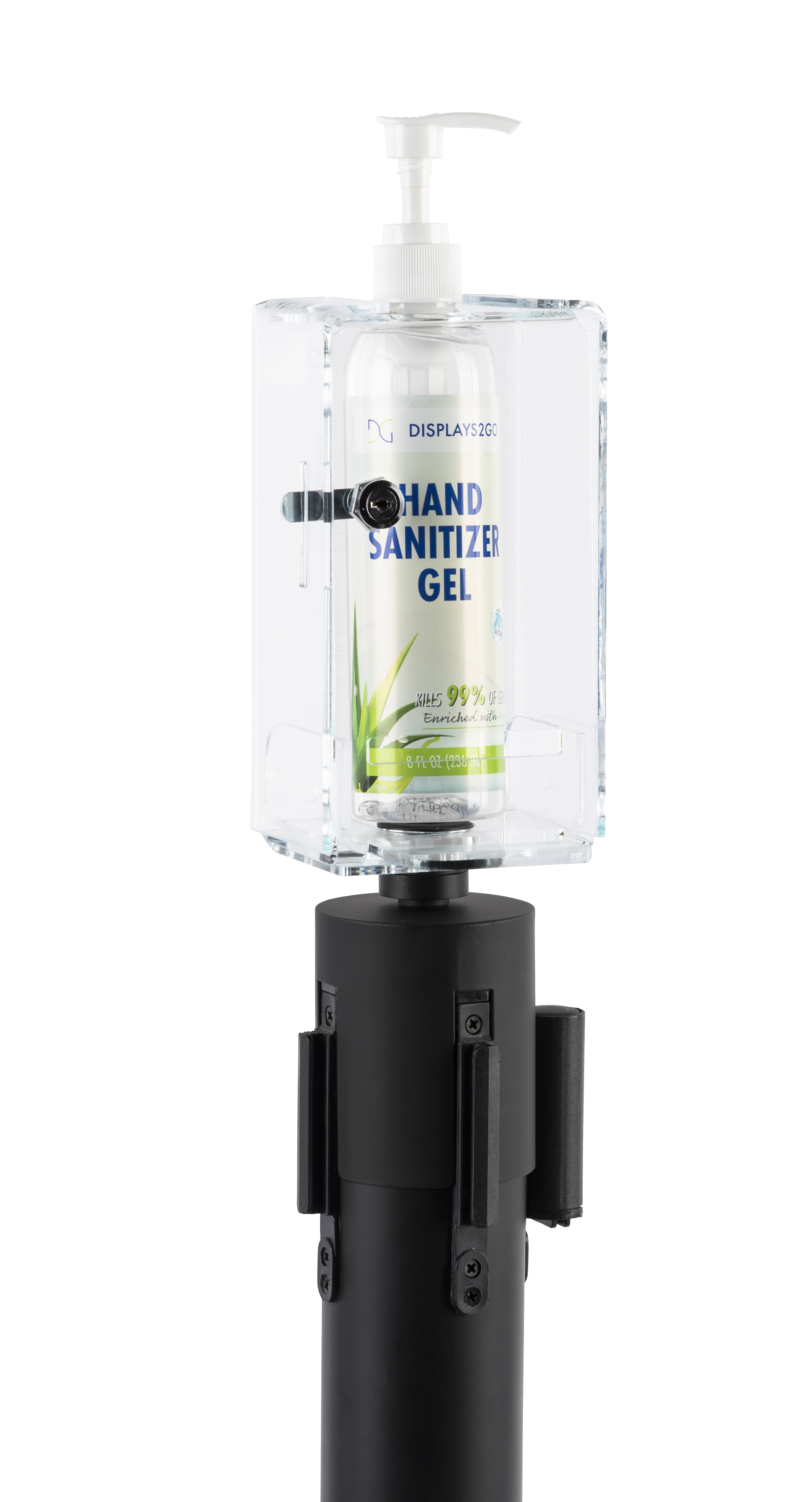 Locking Hand Sanitizer Stanchion Topper | Adjustable Holder | Displays2Go