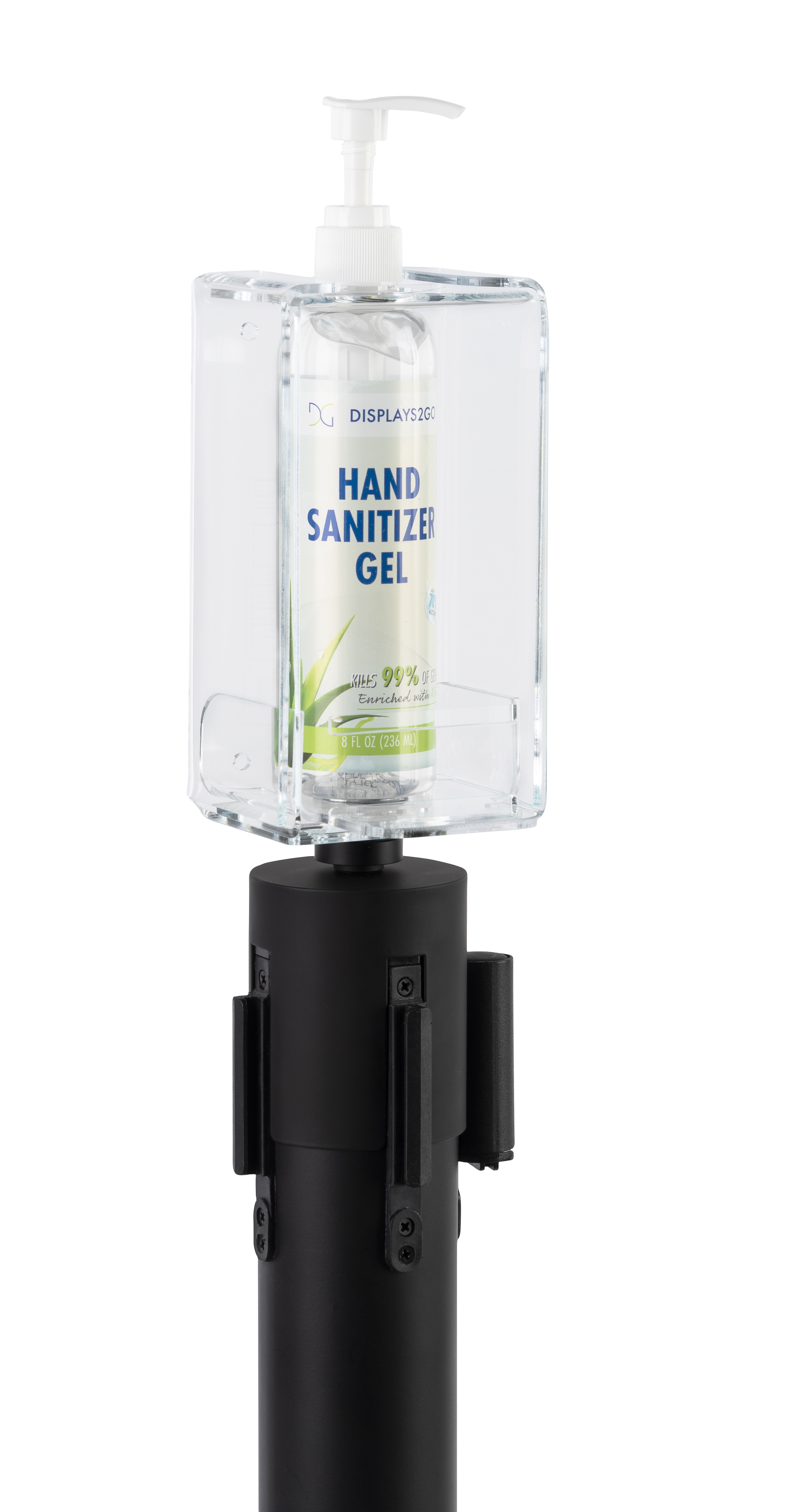 Hand Sanitizer Holder Stanchion Topper | Pole or Wall Mount | Displays2Go