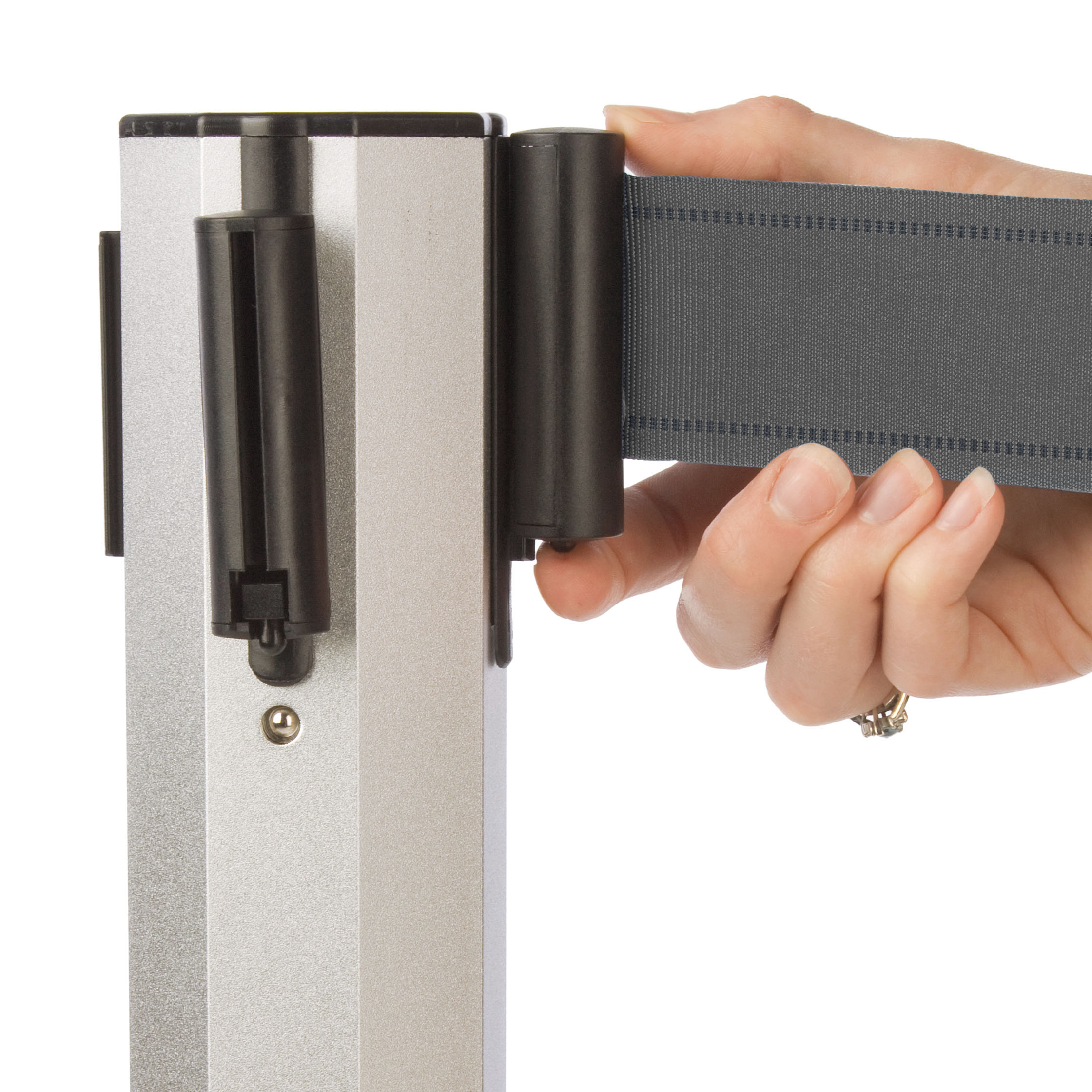 Octagonal Crowd Control Barrier - Silver w/Gray Belt | Displays2Go