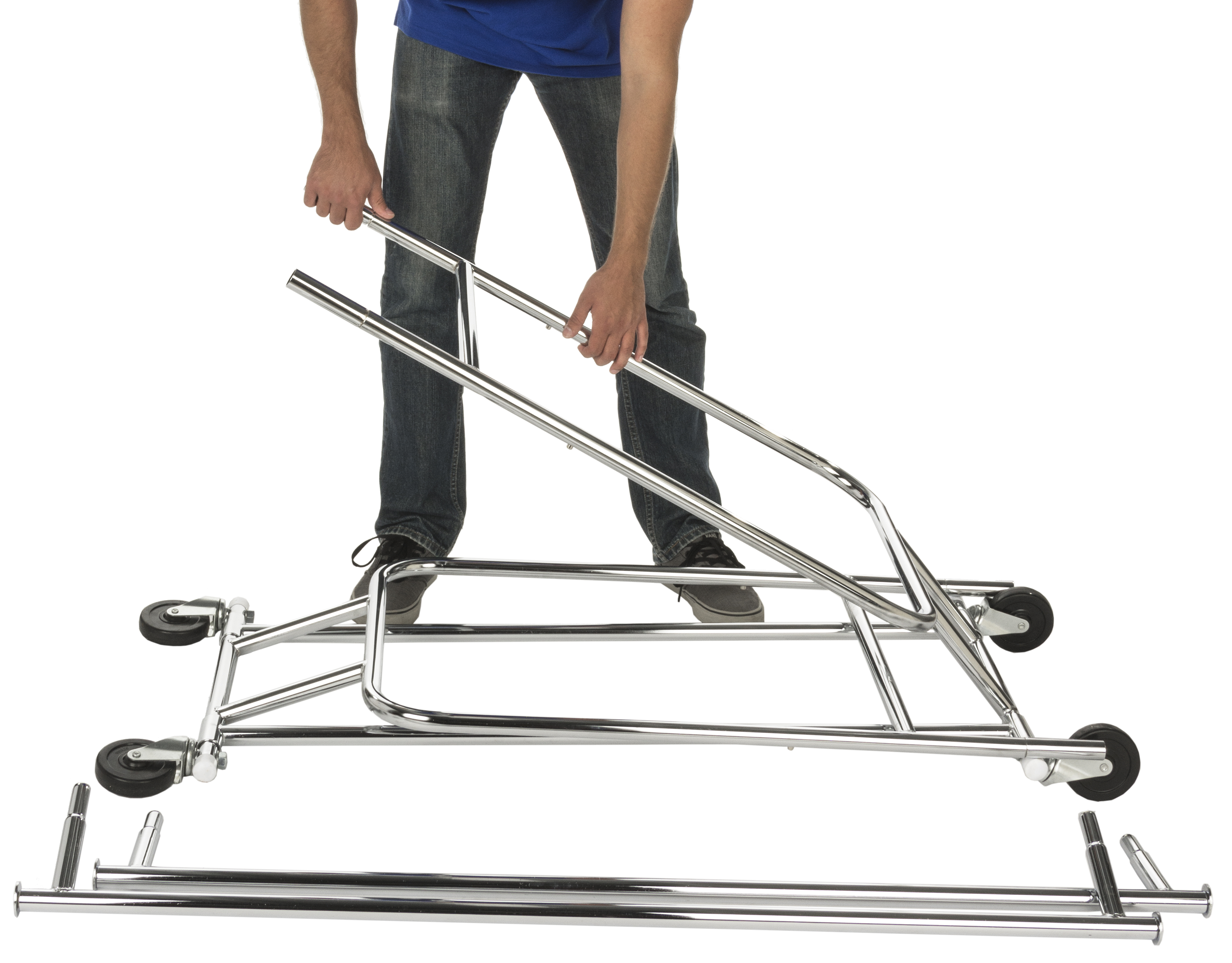 Collapsible Garment Rack | Dual Hang Rail Stand with Wheels | Displays2Go