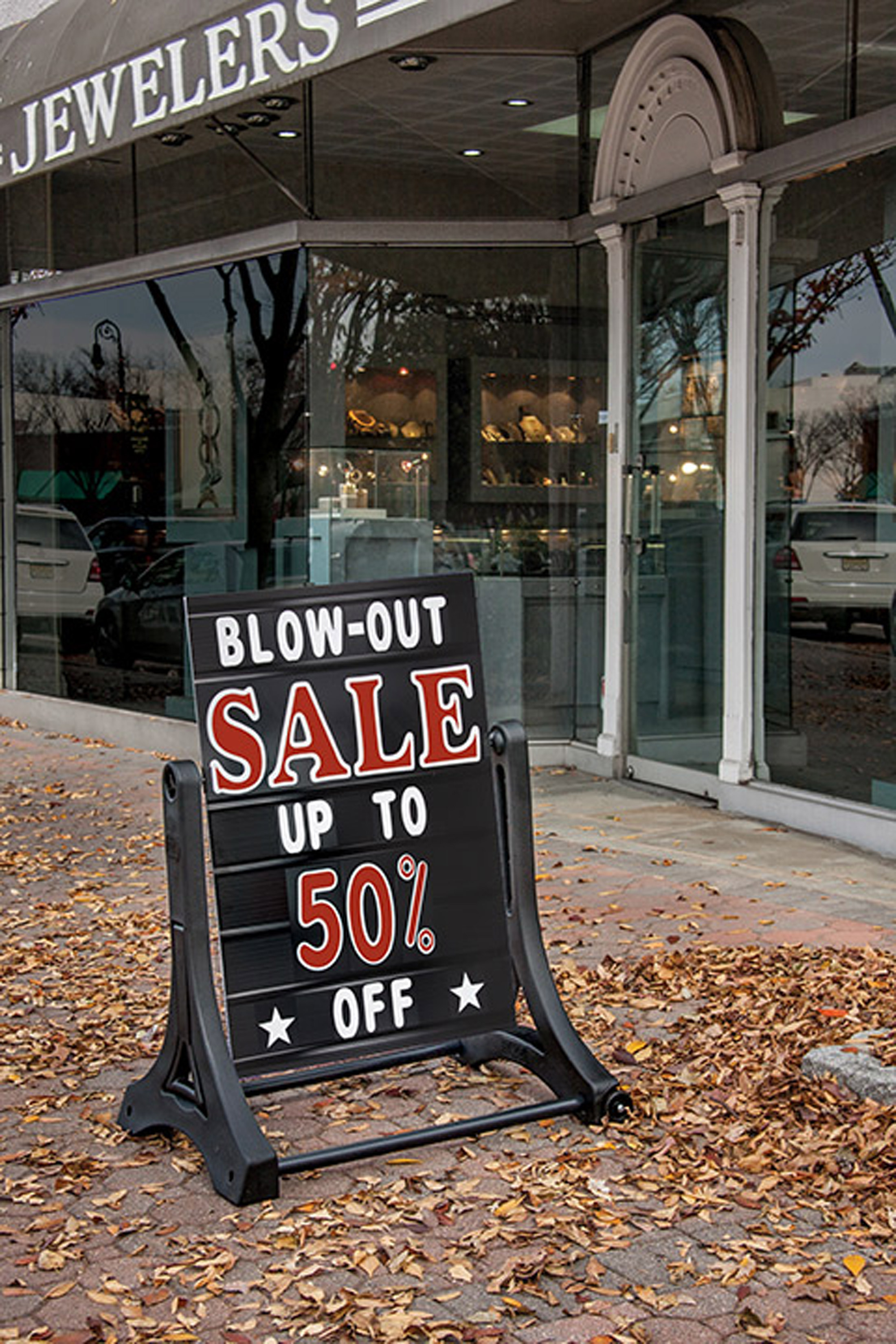 Rolling Message Board | Black Display With Pullout Handle | Displays2Go