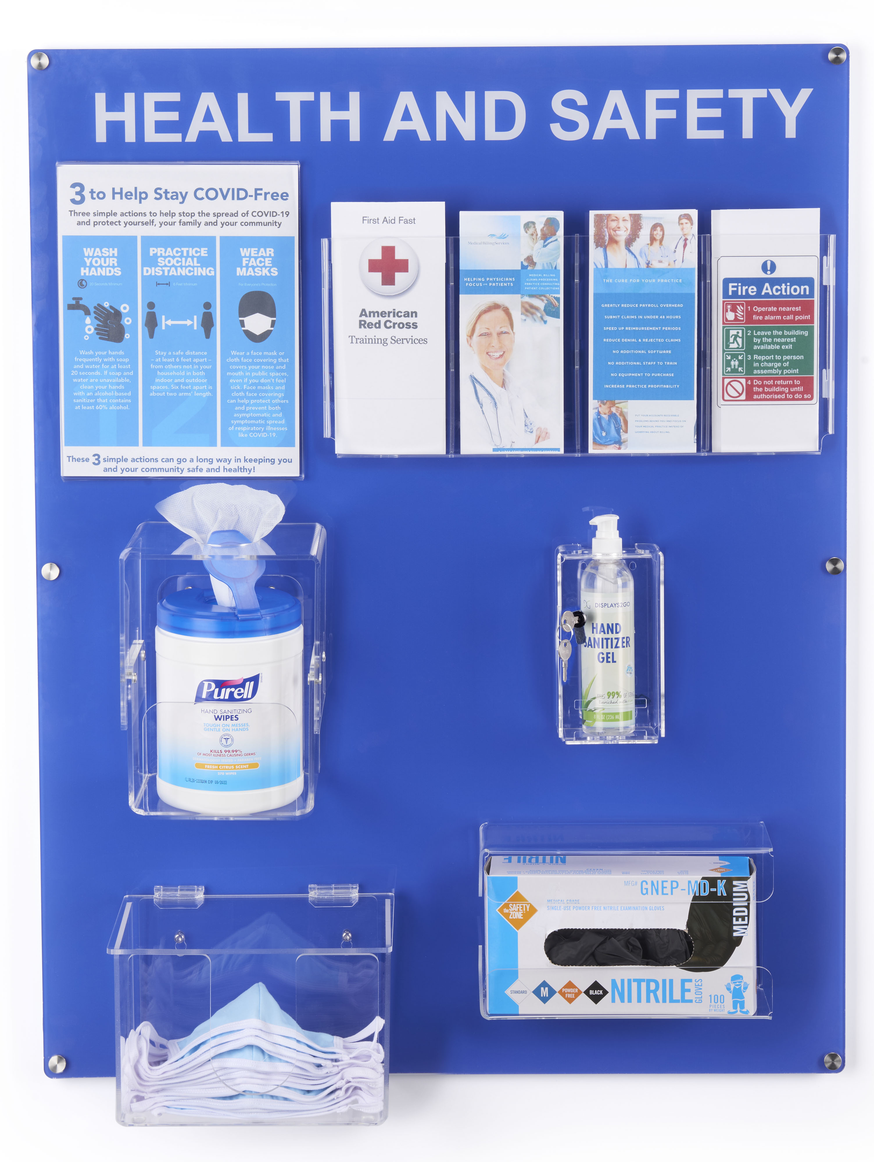 Mounted Acrylic Health & Safety Wall Board | PPE Dispensers | Displays2Go