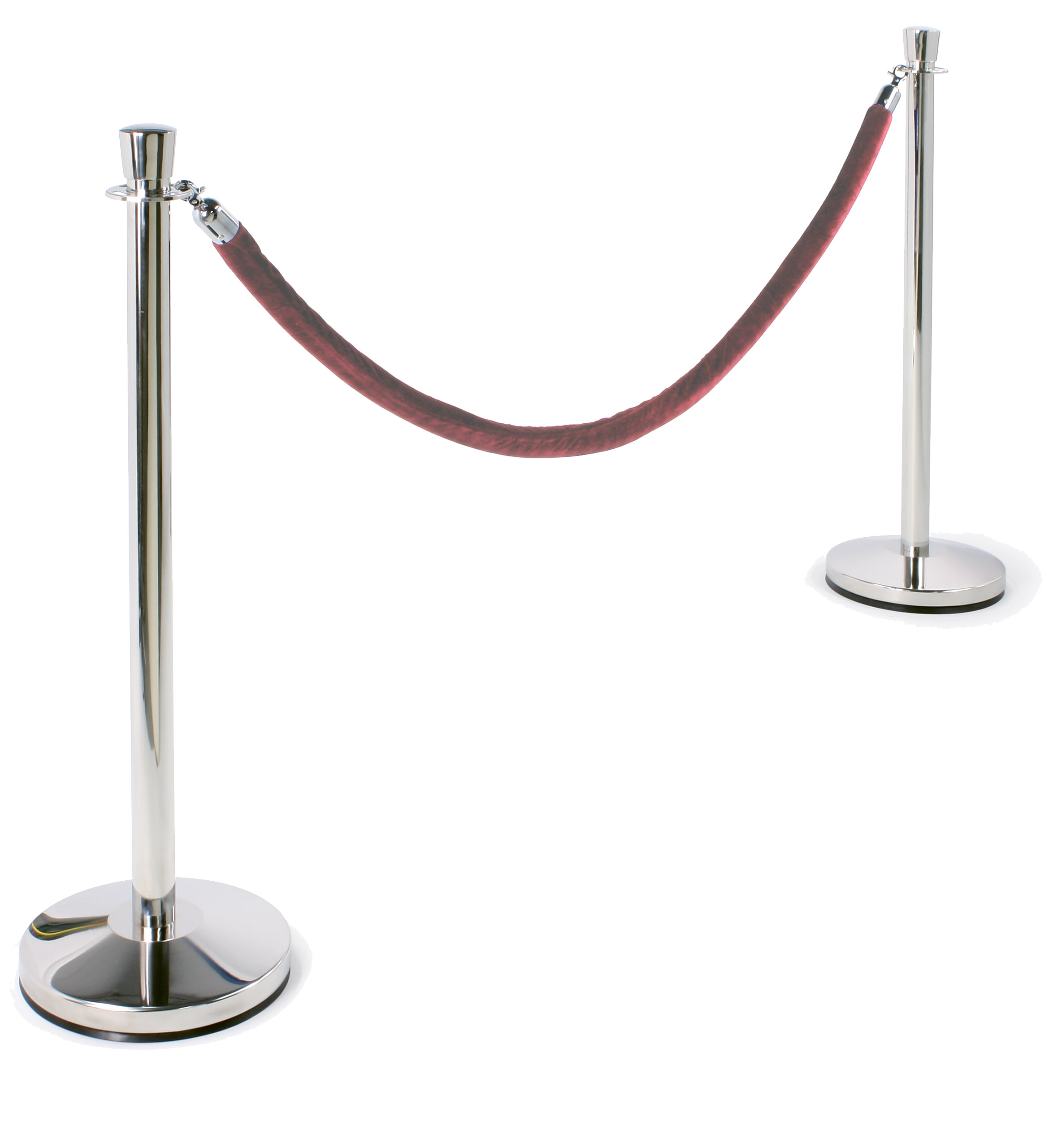(2) Polished Chrome Stanchion Posts | Burgundy Velvet | Displays2Go