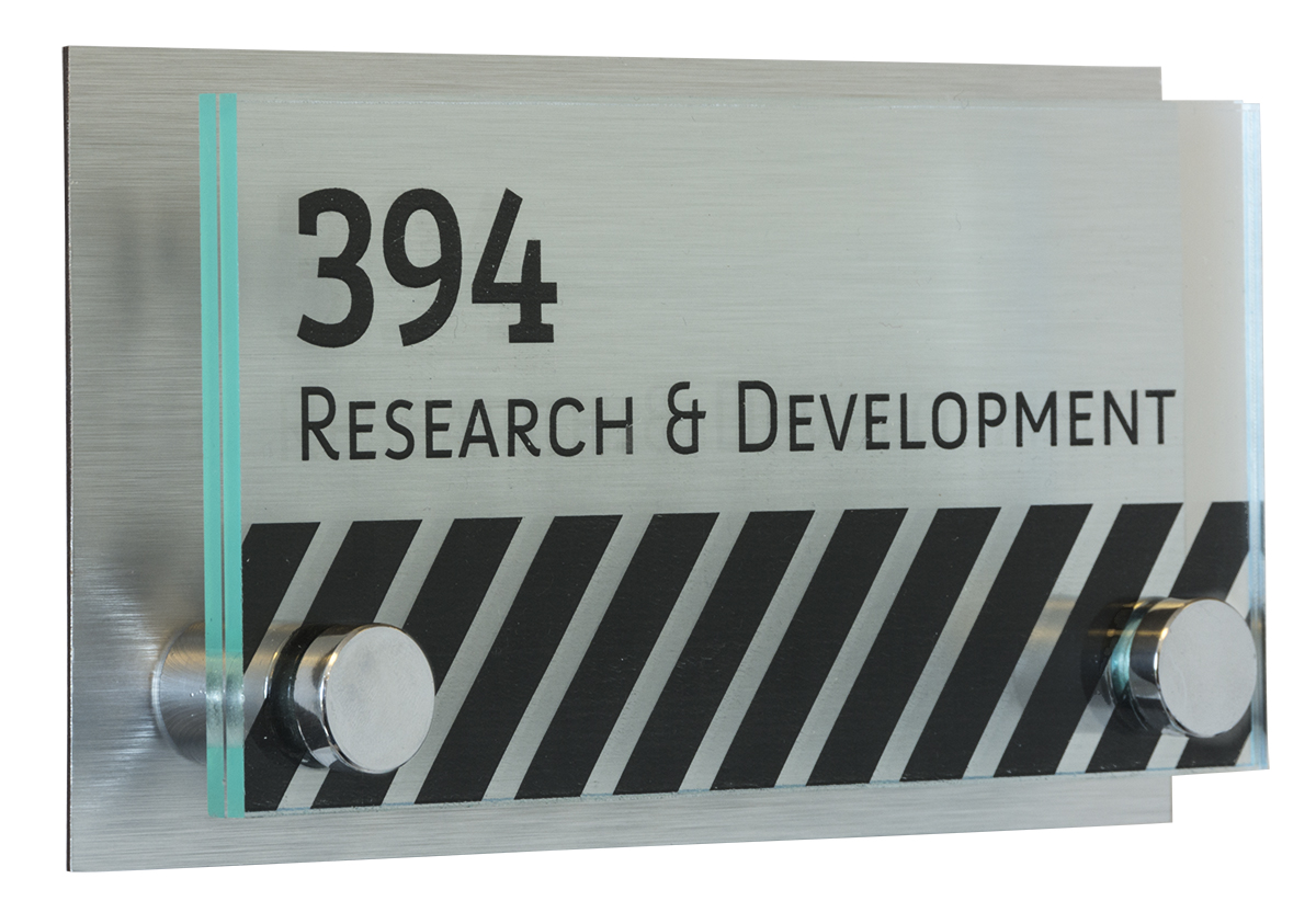 Office Door Sign with Brushed Metal Backing | Chrome Standoffs ...