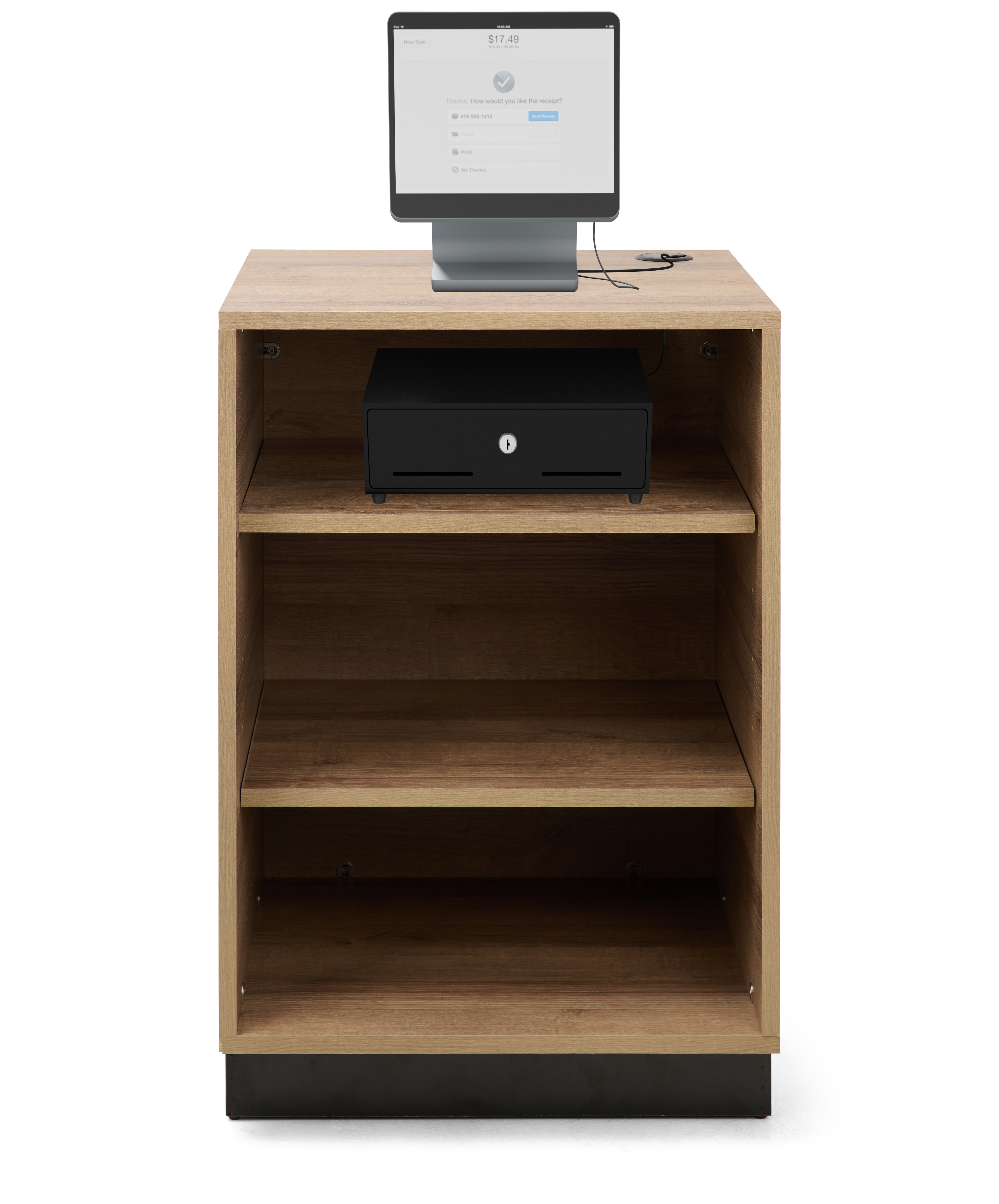 Wood Host Stand | Cord Management and Adjustable Shelves | Displays2Go