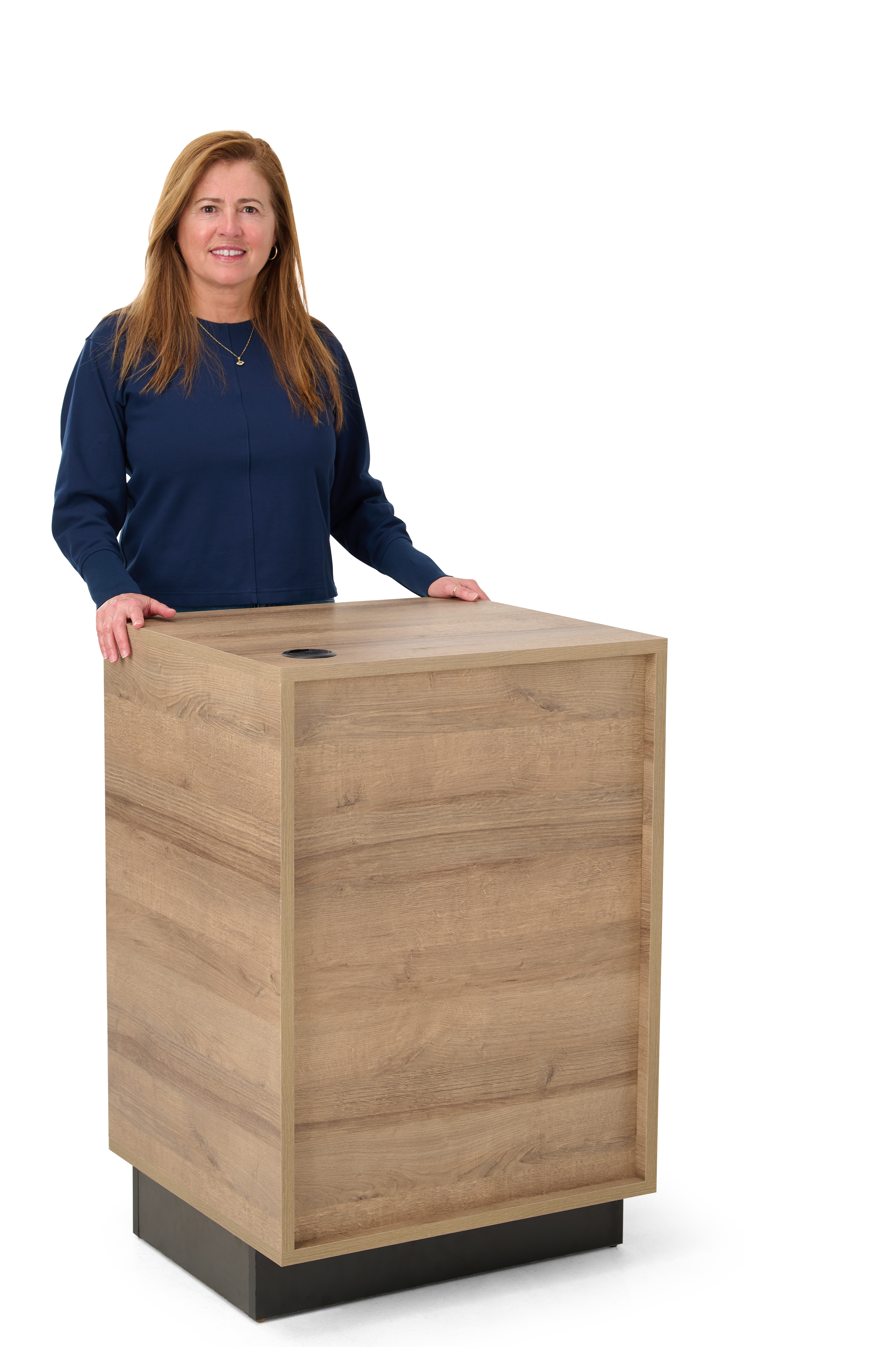 Wood Host Stand | Cord Management and Adjustable Shelves | Displays2Go