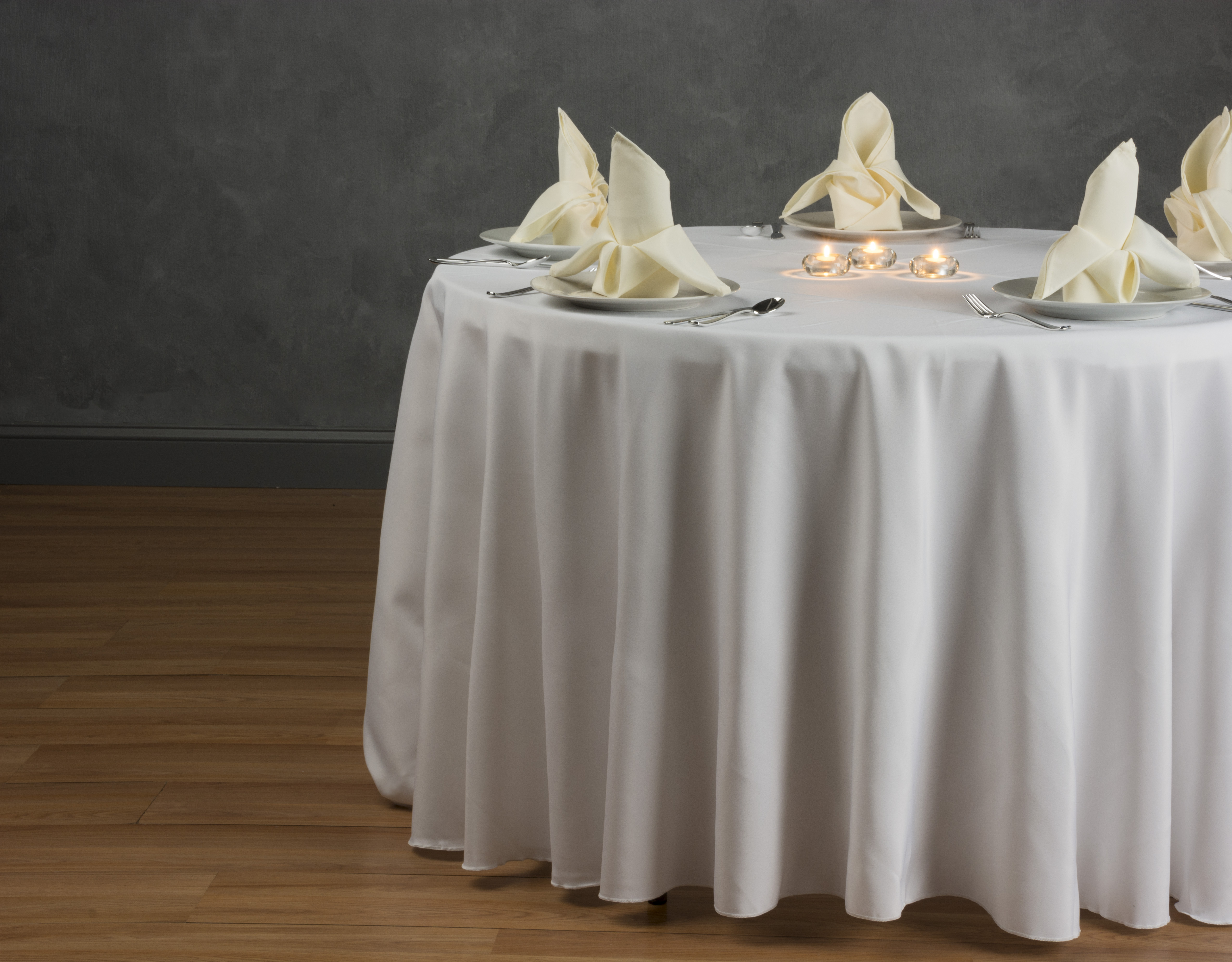 Round Dining Table Cloth | Ivory Linen with 108" Diameter | Displays2Go