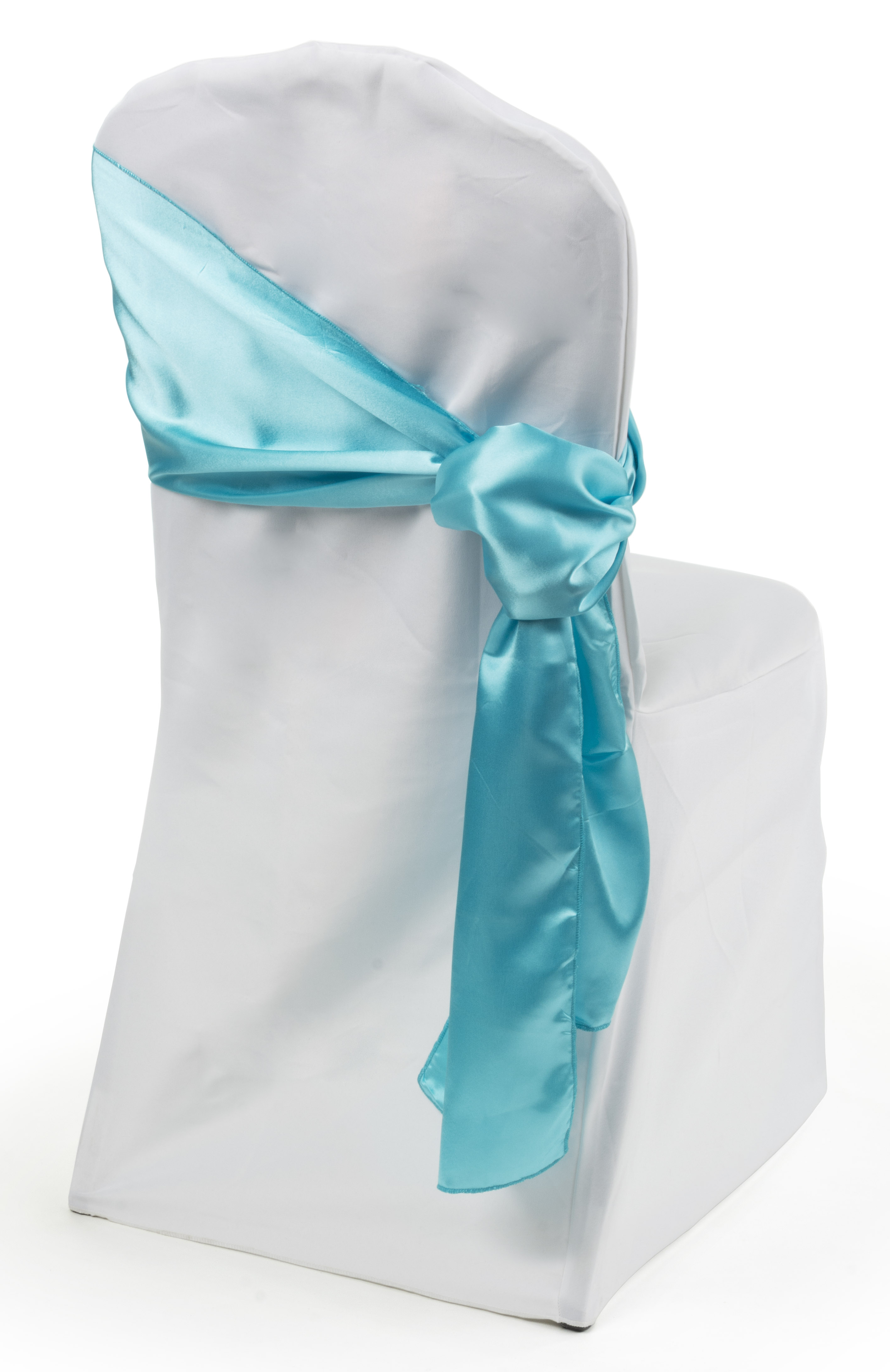 Turquoise Satin Chair Sashes | 12 x 108 Wedding Linens | Displays2Go