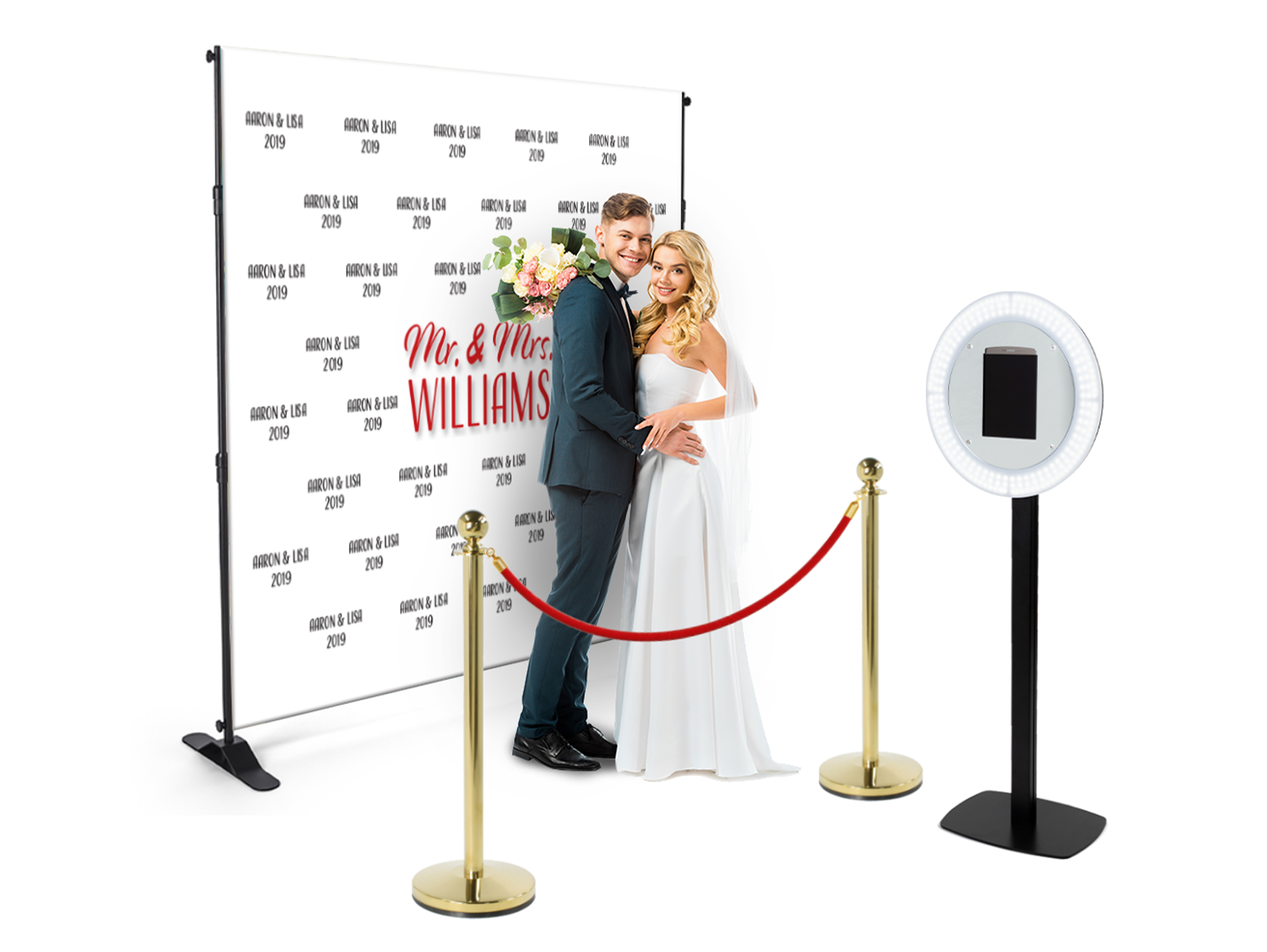 Step and Repeat Photo Booth | Custom Graphics & Selfie Ring Light ...