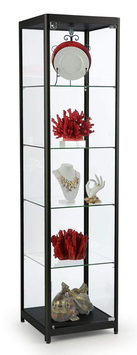 Black Knock Down Tower Showcase | Full Vision with 4 Shelves | Displays2Go