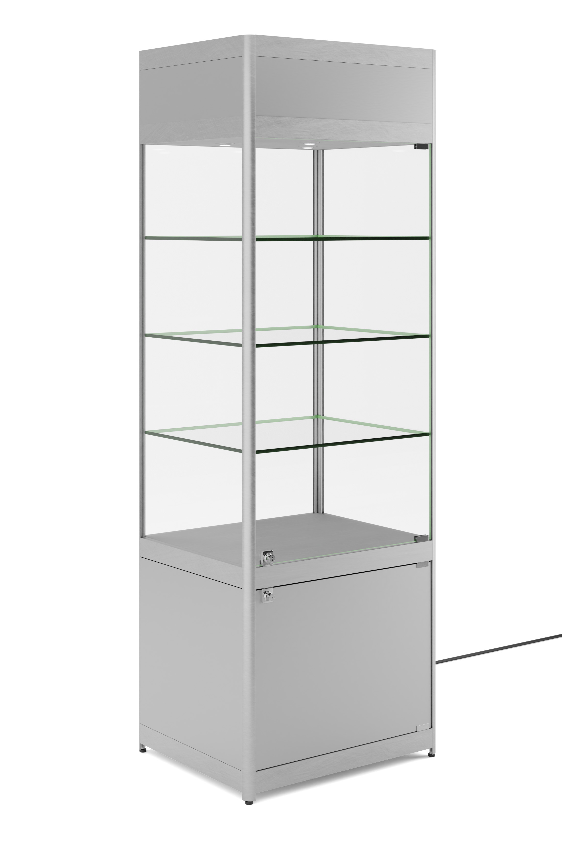 LED Store Display Case | Silver with Adjustable Shelves | Displays2Go