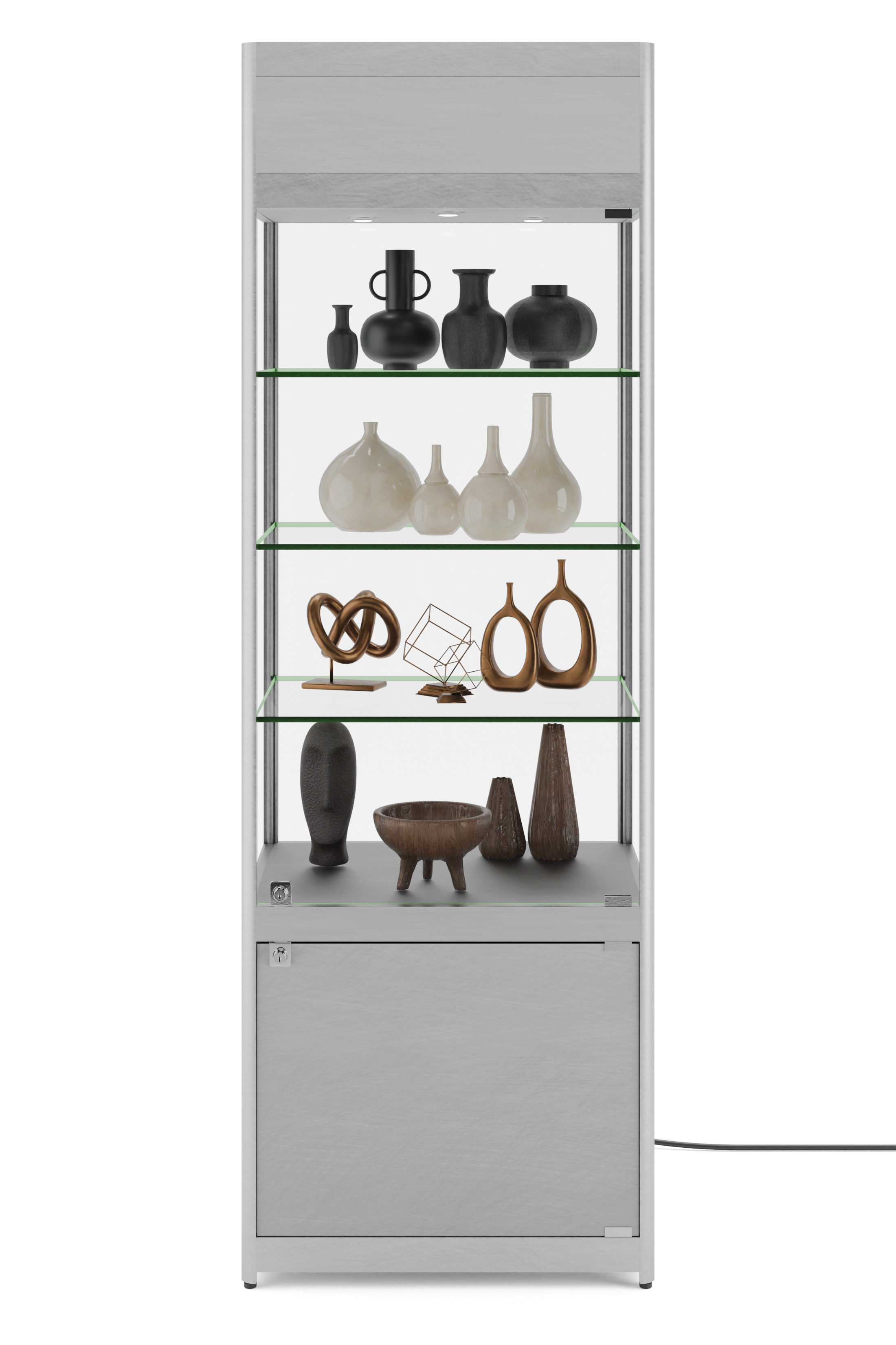 LED Store Display Case | Silver with Adjustable Shelves | Displays2Go