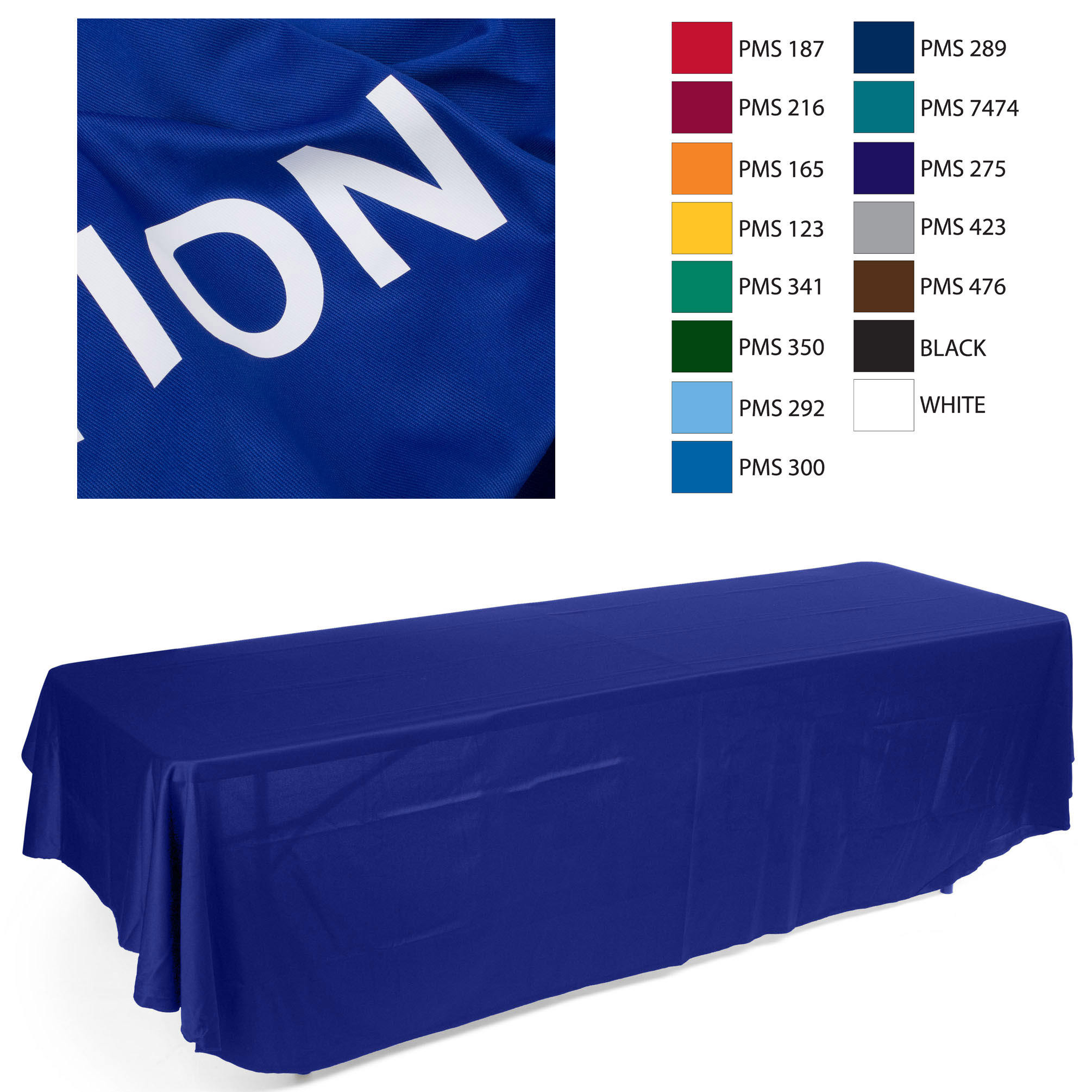 8' Blue Table Drape For Trade Show to Show Off Your Custom Text ...