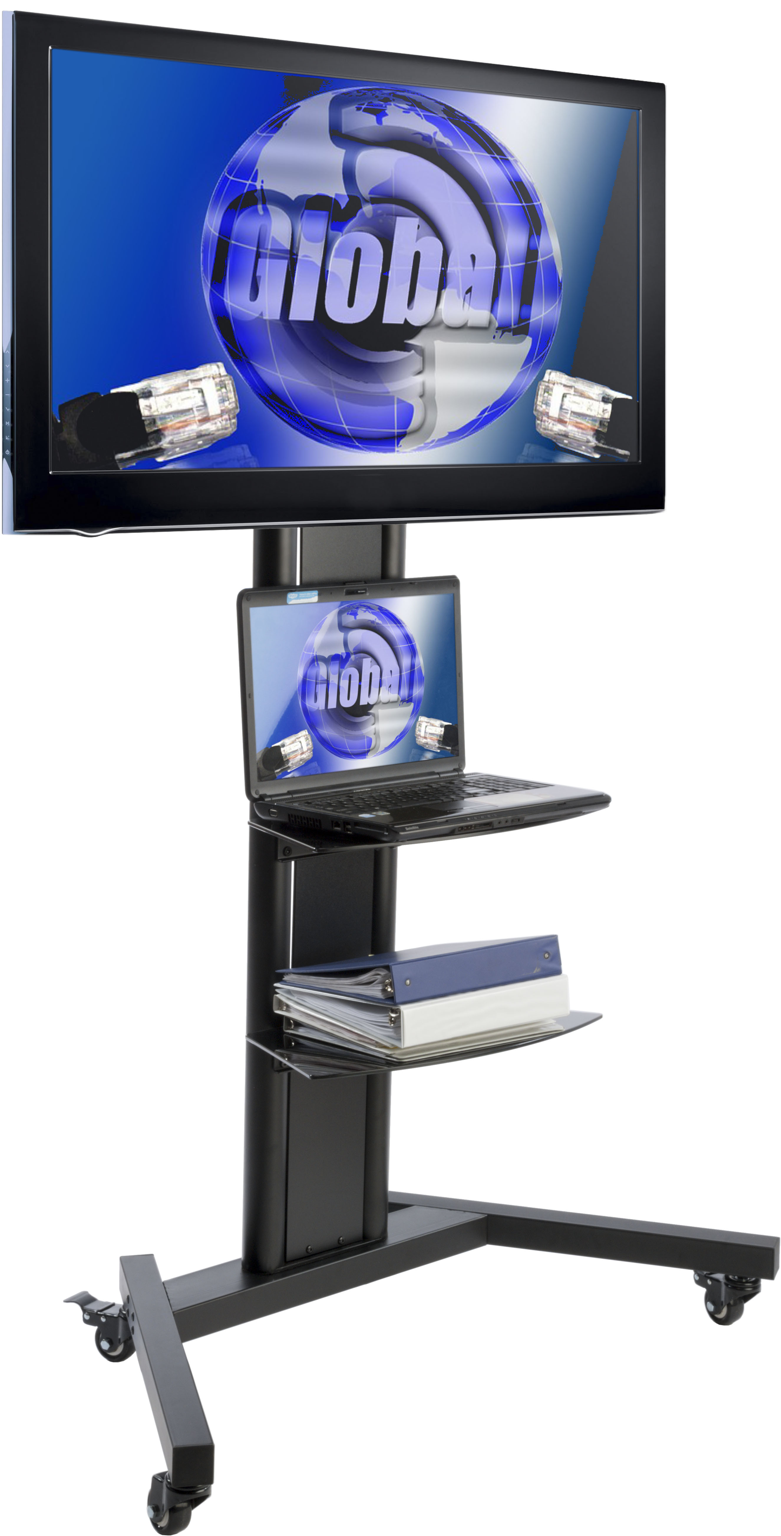 Universal Pedestal TV Stand | (2) Tempered Glass Media Shelves ...