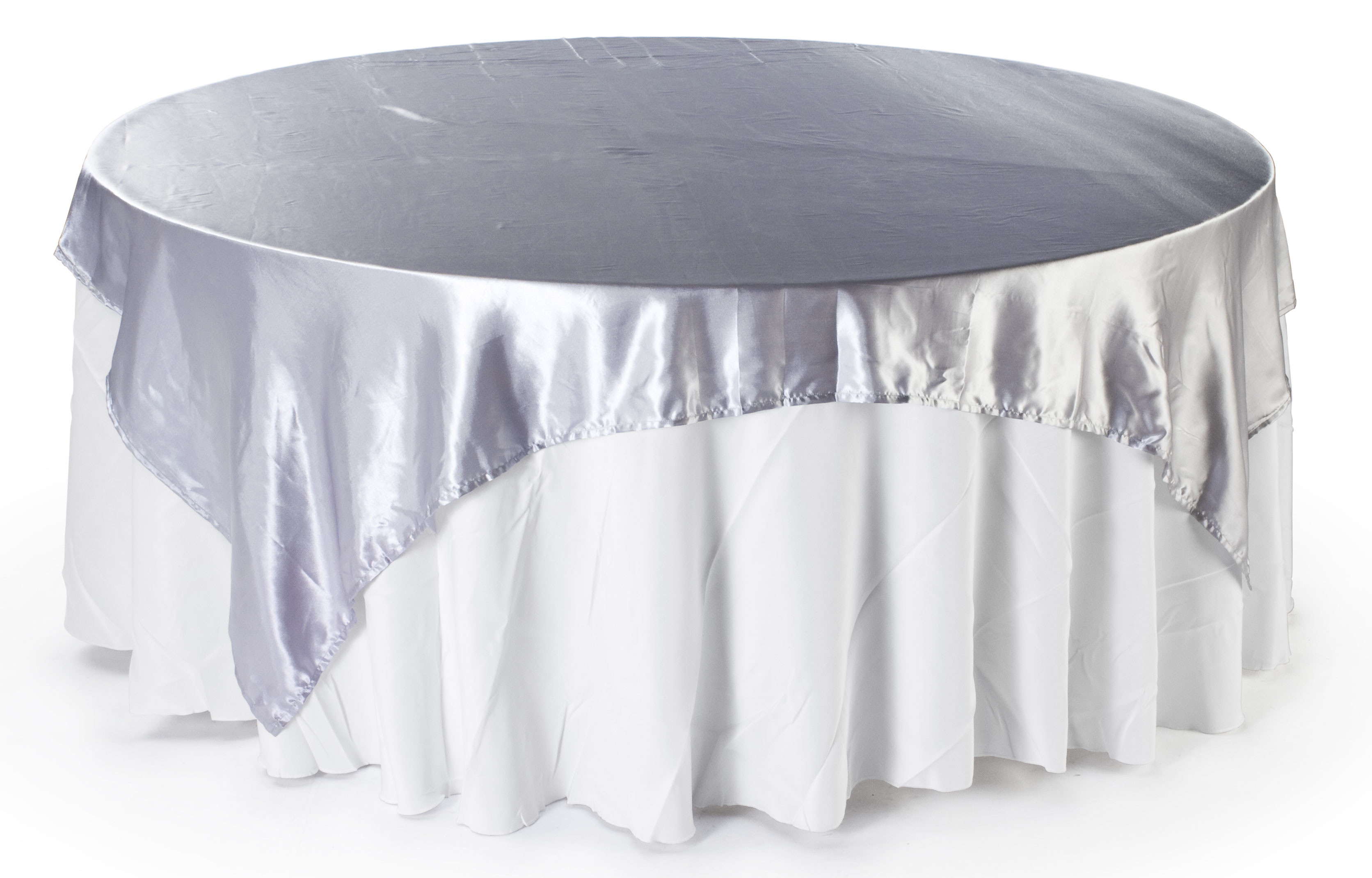 Satin Silver Table Coverings Adds Elegance For Round Party Tables ...