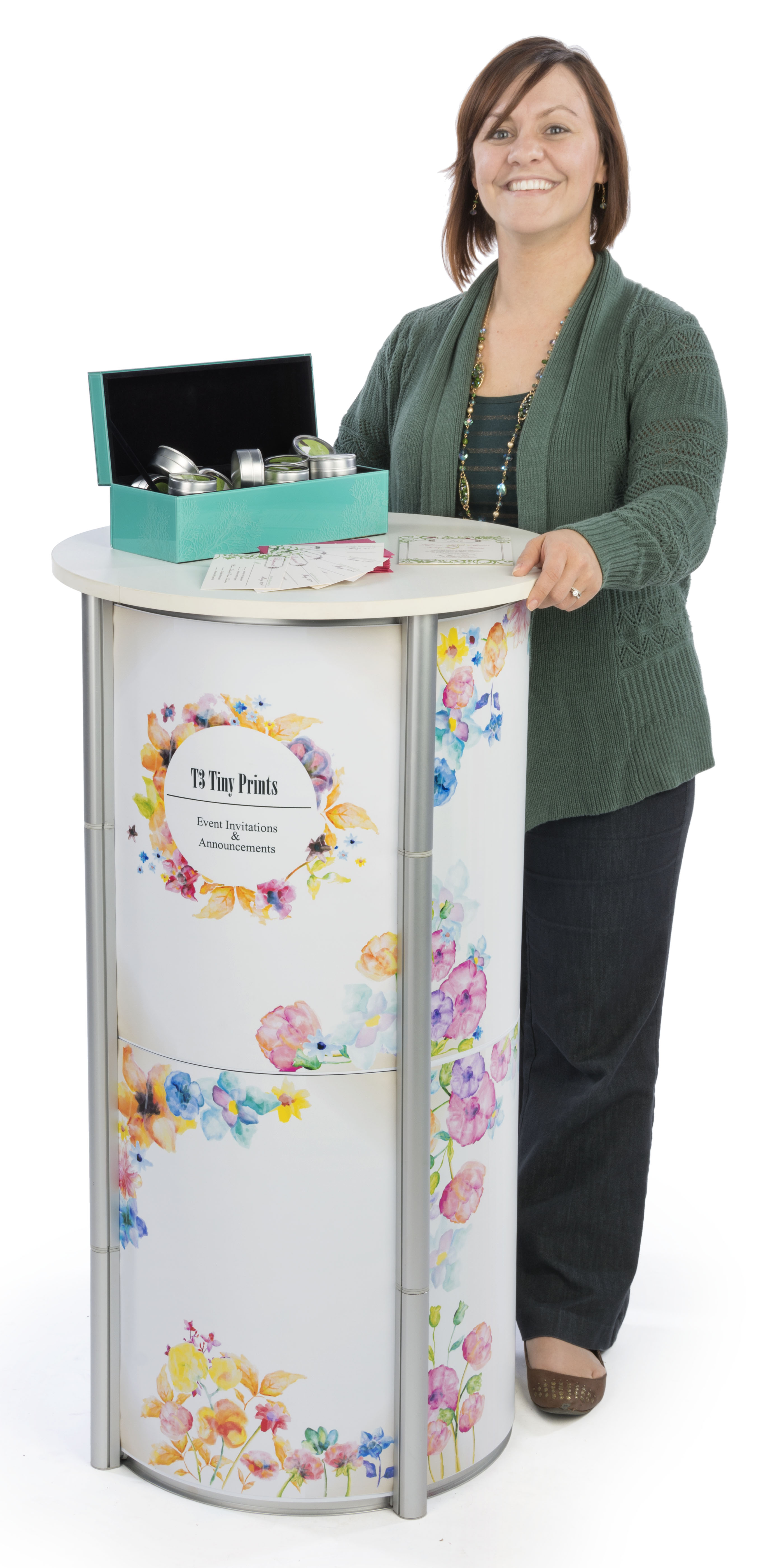 Twist Counter with 8 Custom Posters | Carrying Case Included | Displays2Go