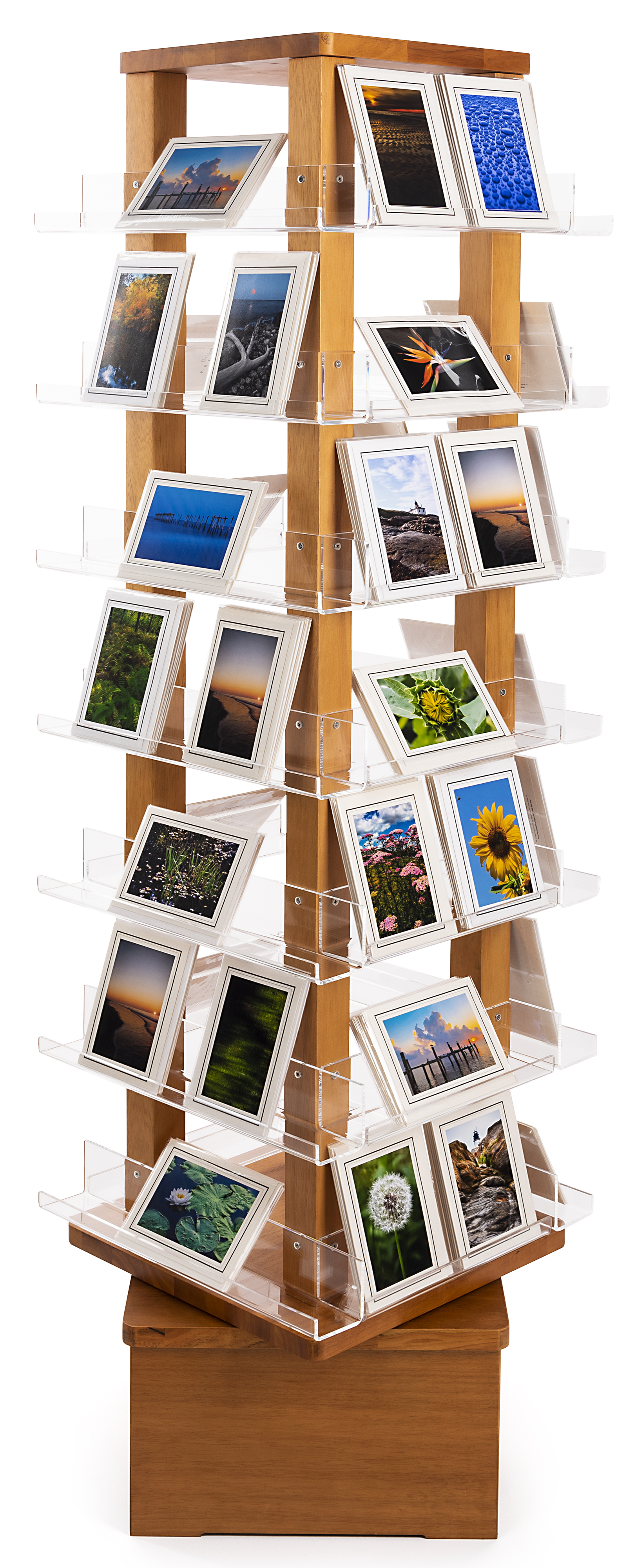 Revolving Wood Literature Rack | 28 Acrylic Shelves | Displays2Go
