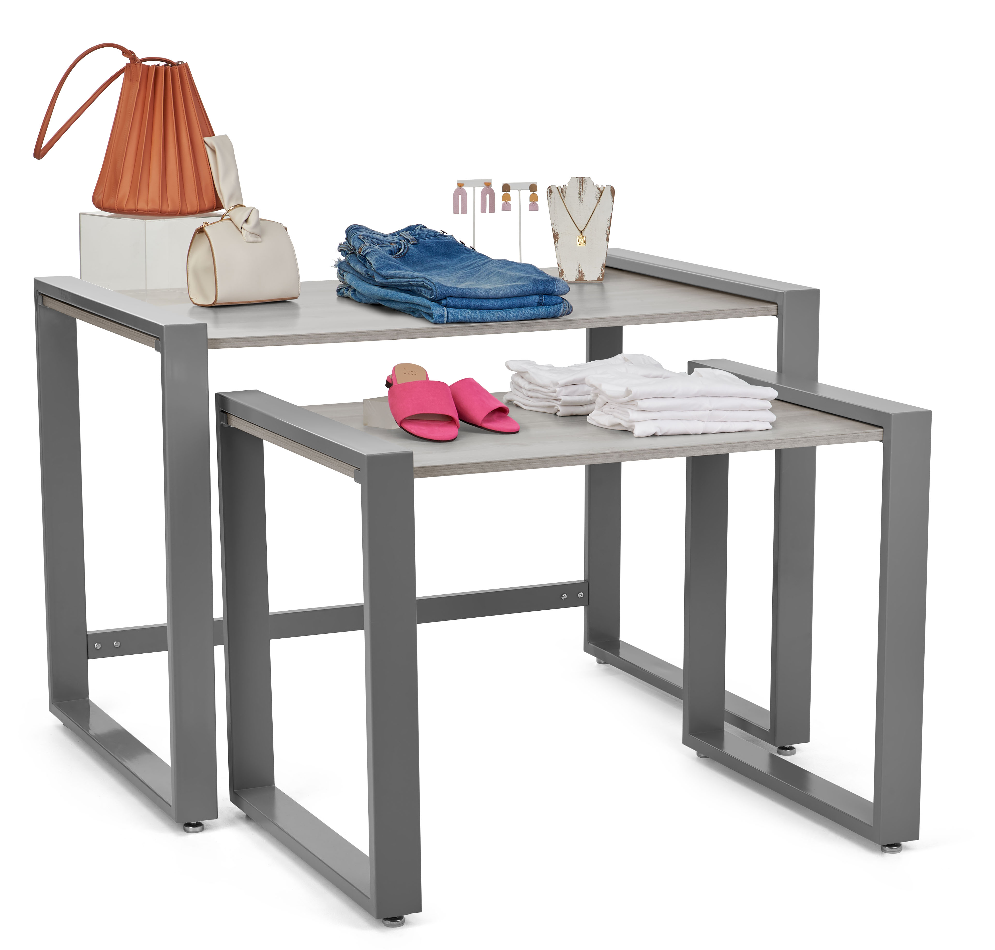 Modern Nesting Tables Sleek Gray Wood Grain Finish Displays2go