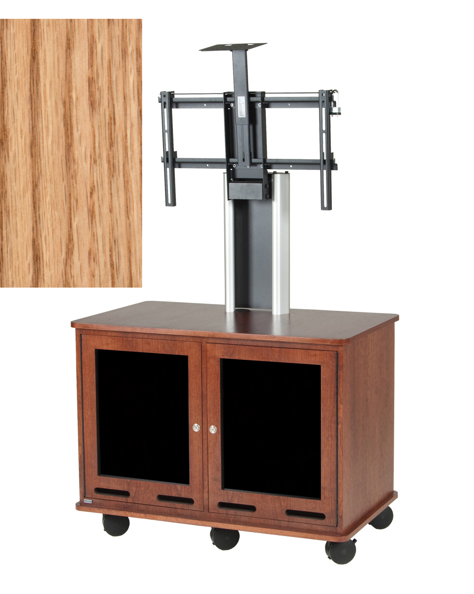 Light Oak Veneer LED Trolley | Large 43”w Locking Storage Cabinet ...