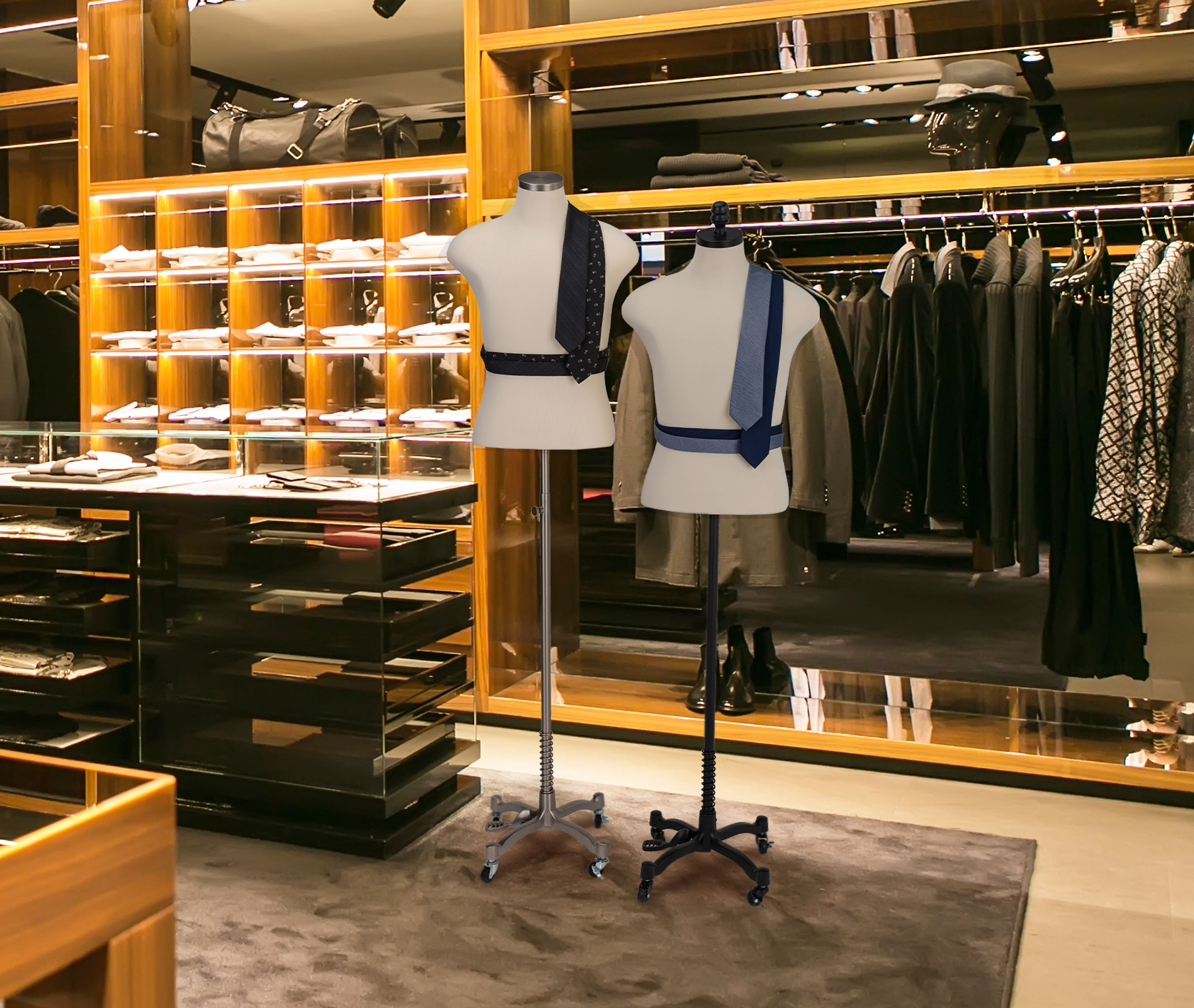 Male Sewing Bust with Wheels | Height-Adjustable Base | Displays2Go