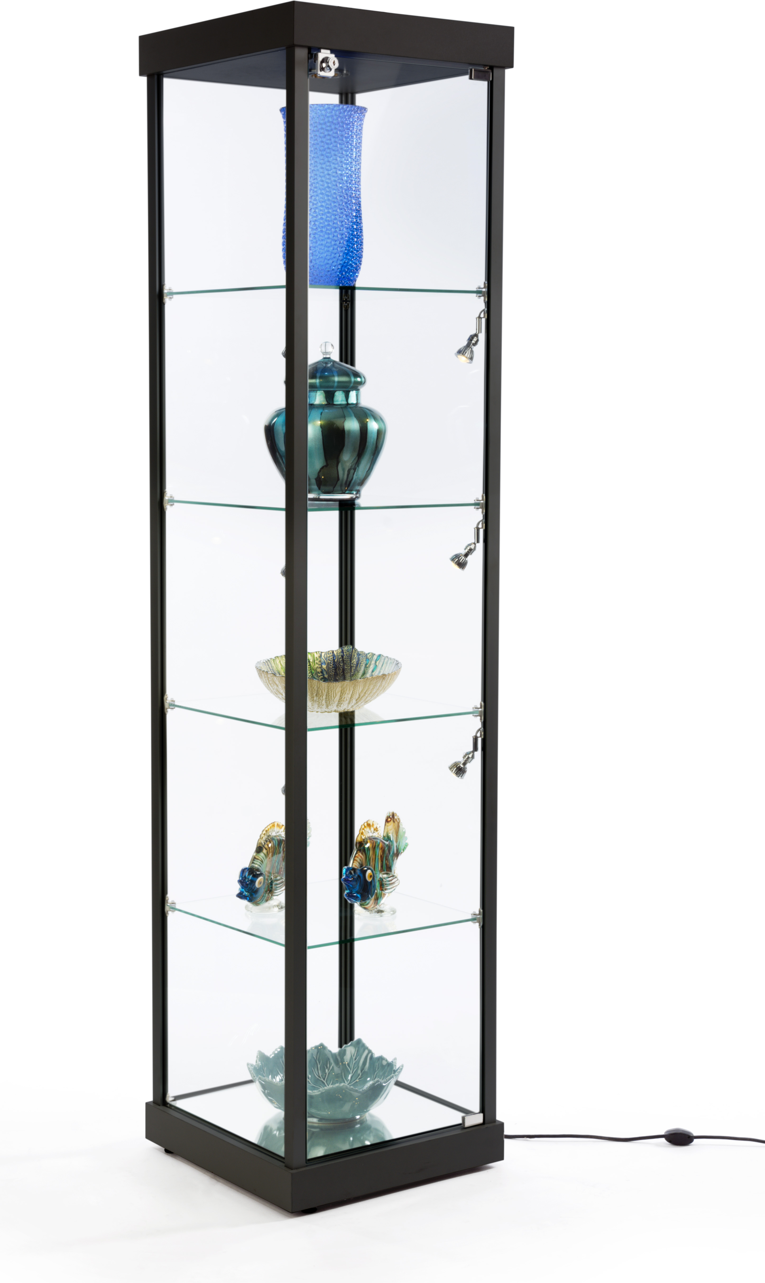 Black Tempered Glass Tower Showcase | Display Cabinet | Displays2Go