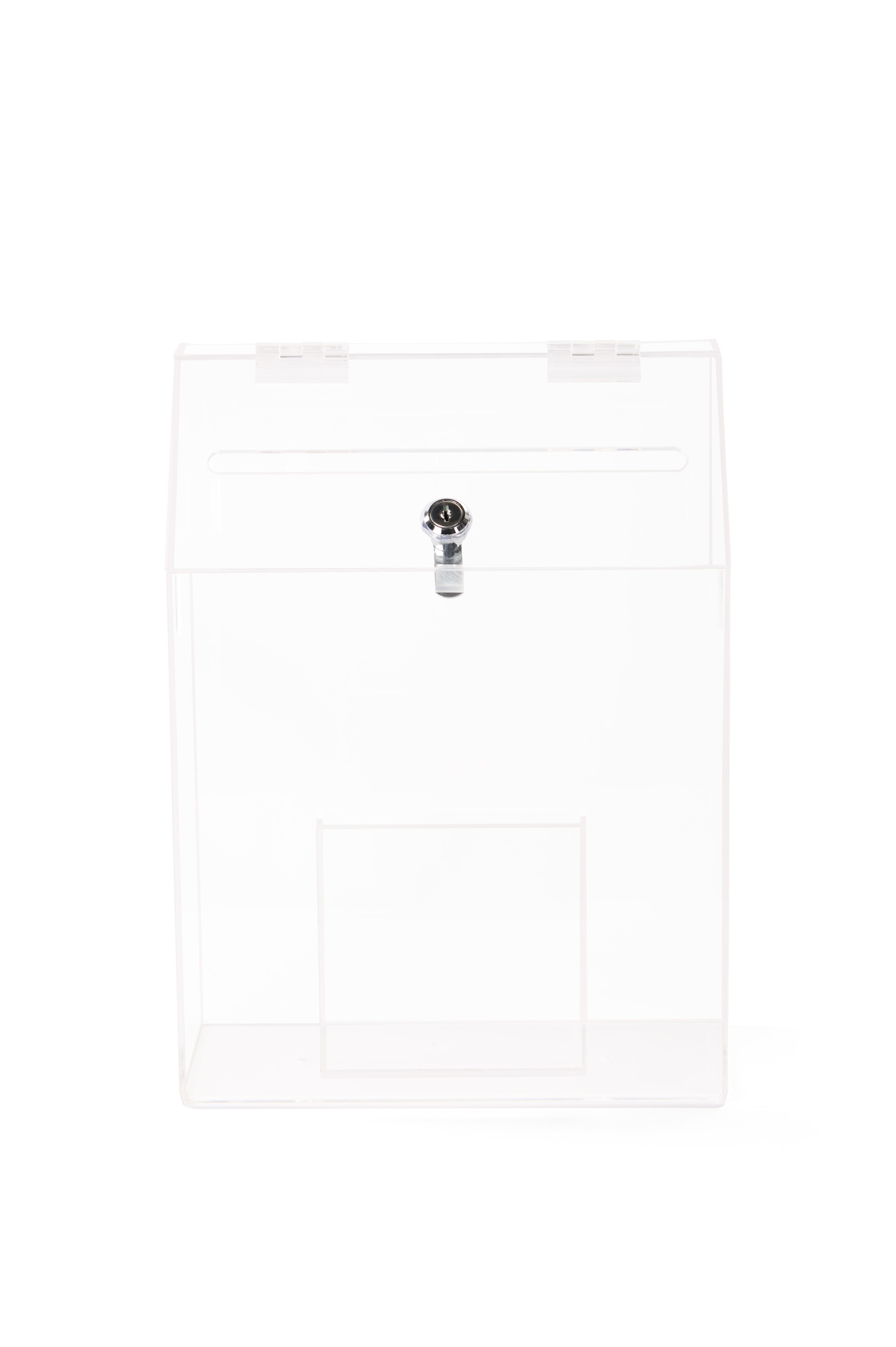 Clear Acrylic Suggestion Box | Locking, Hinged Lid | Displays2Go